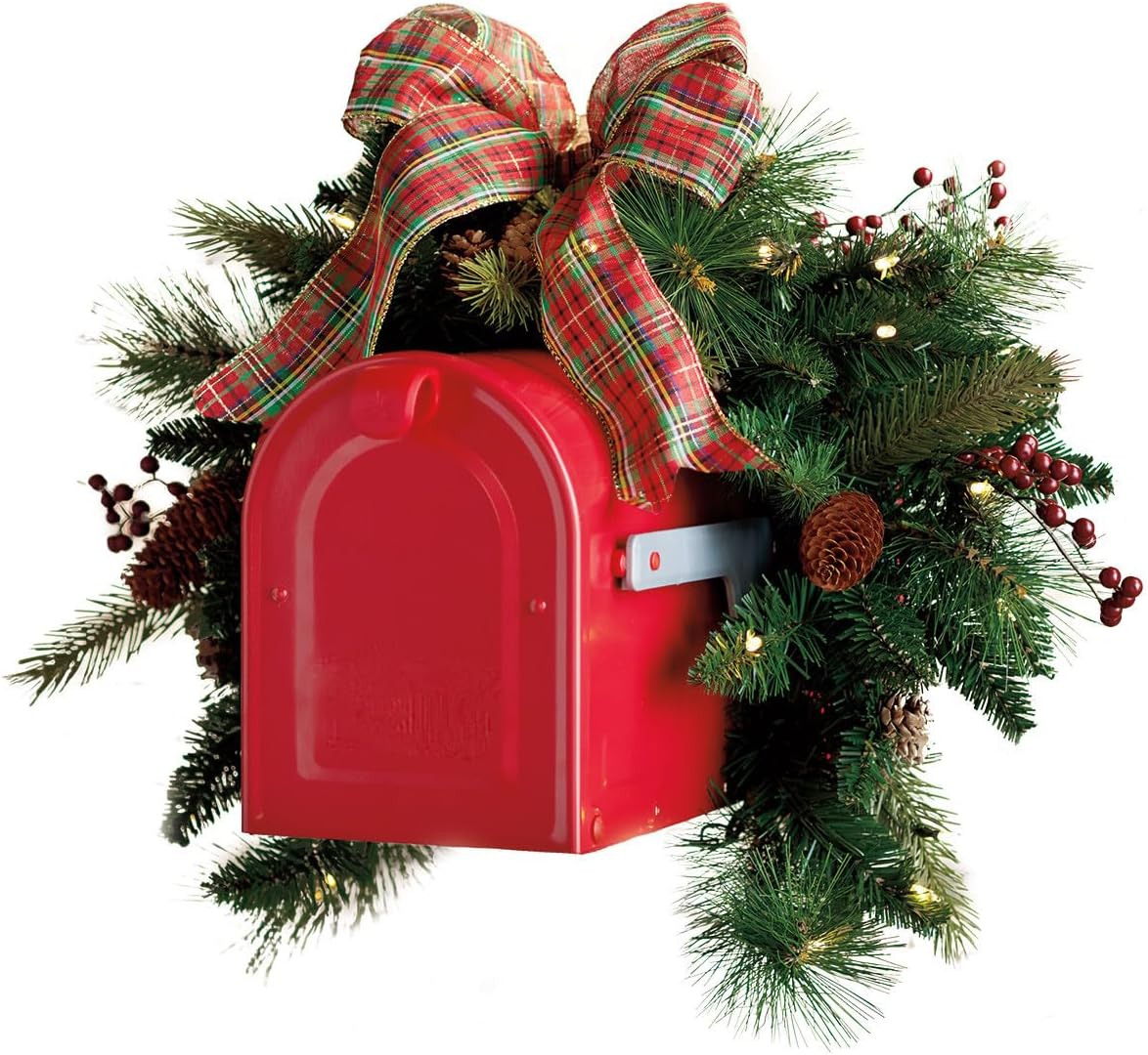 Amazon.com: Lighted Mailbox Swag, Pre-lit Artificial Christmas Mail Box ...