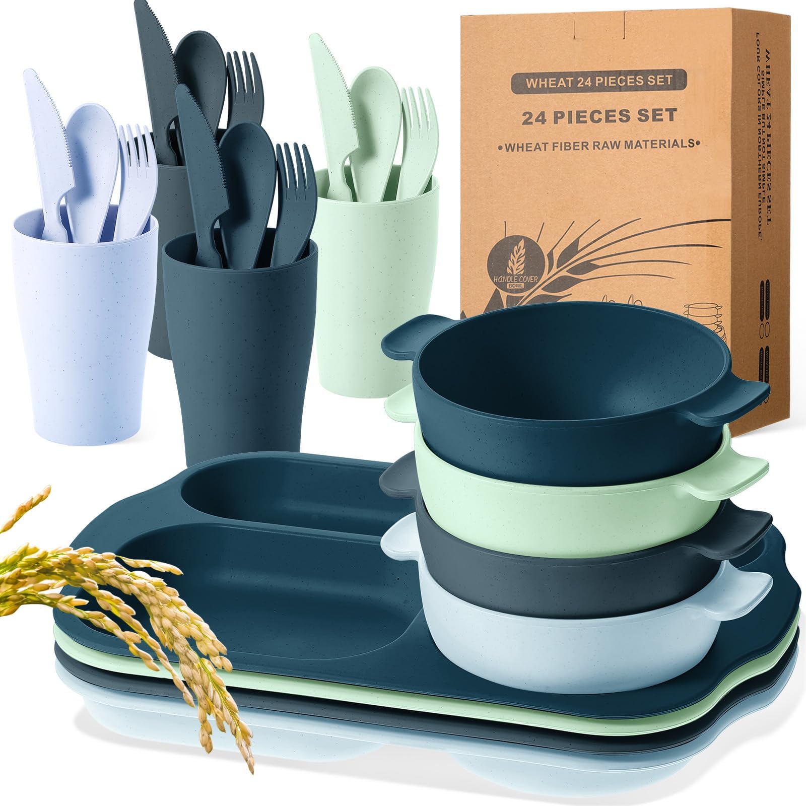 Amazon.com: Klickpick Home Plastic Dinnerware Set Of 24 Pieces 4 colors ...