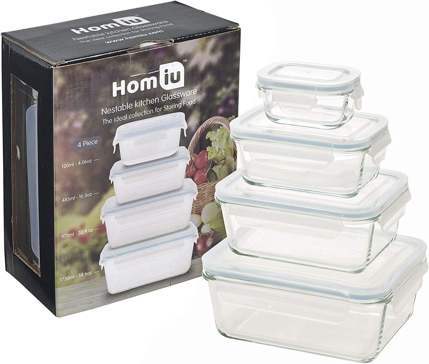 Homiu Contenedores de vidrio para almacenamiento de alimentos con tapas ...