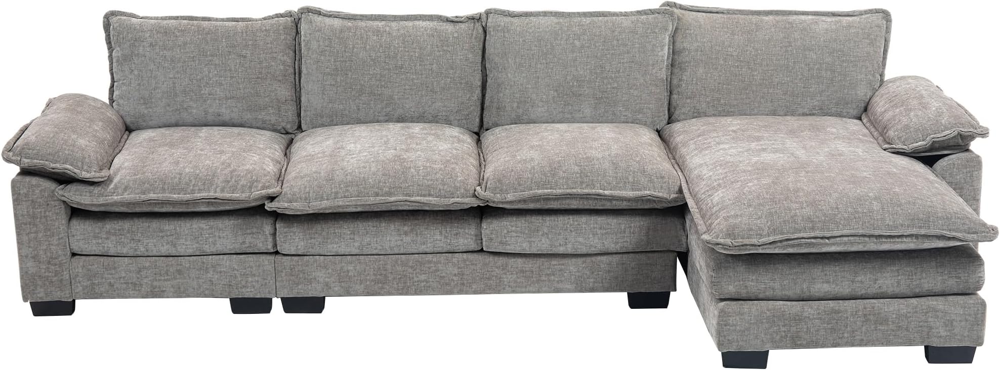 HOMCOM Sofa Couch with Chaise Lounge, Chenille L-Shaped Couch with Back ...