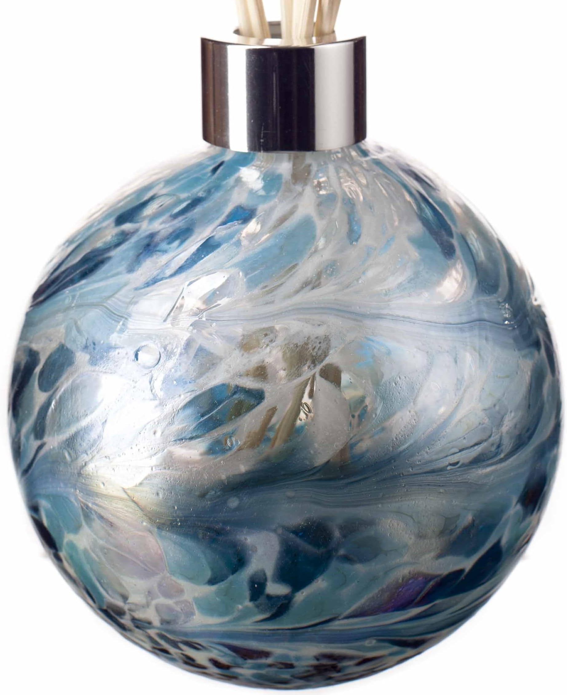 Amelia Art Glass Reed Diffuser Sphere - Turquoise & White Crackled ...