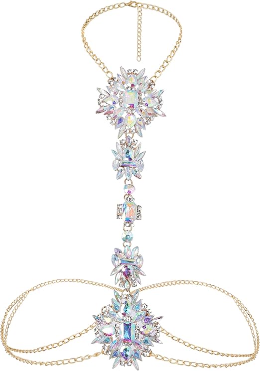 Amazon.com: Vivilly Crystal Chest Chain Gold Rhinestone Body Chain ...