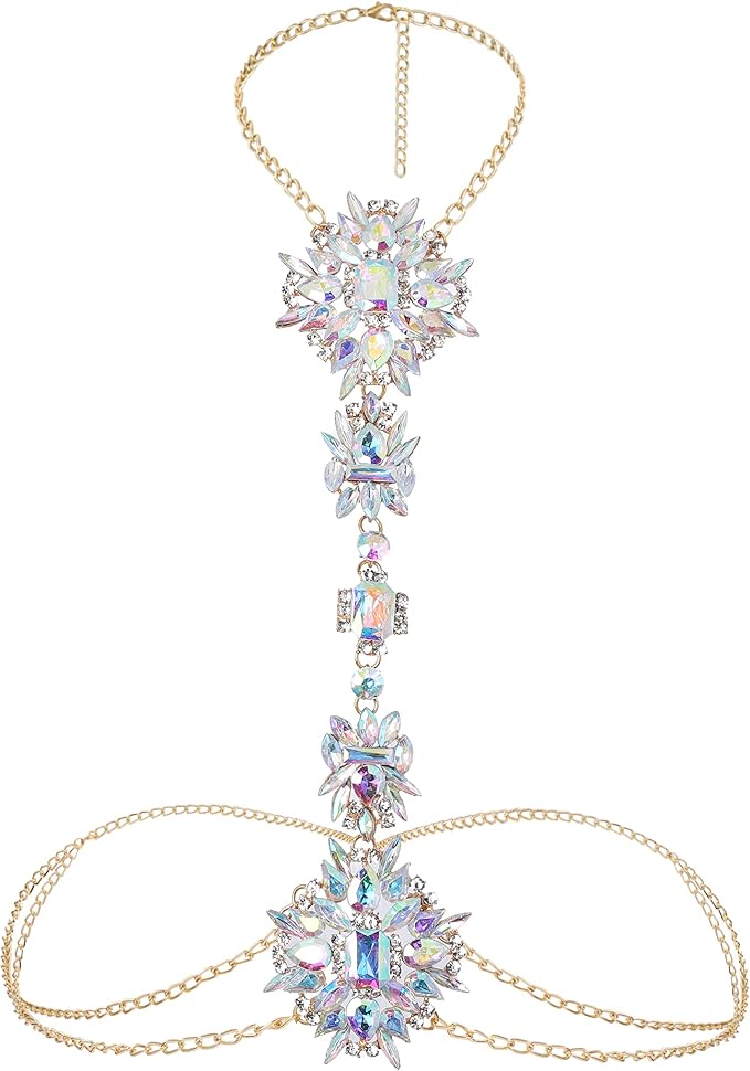 Amazon.com: Vivilly Crystal Chest Chain Gold Rhinestone Body Chain ...