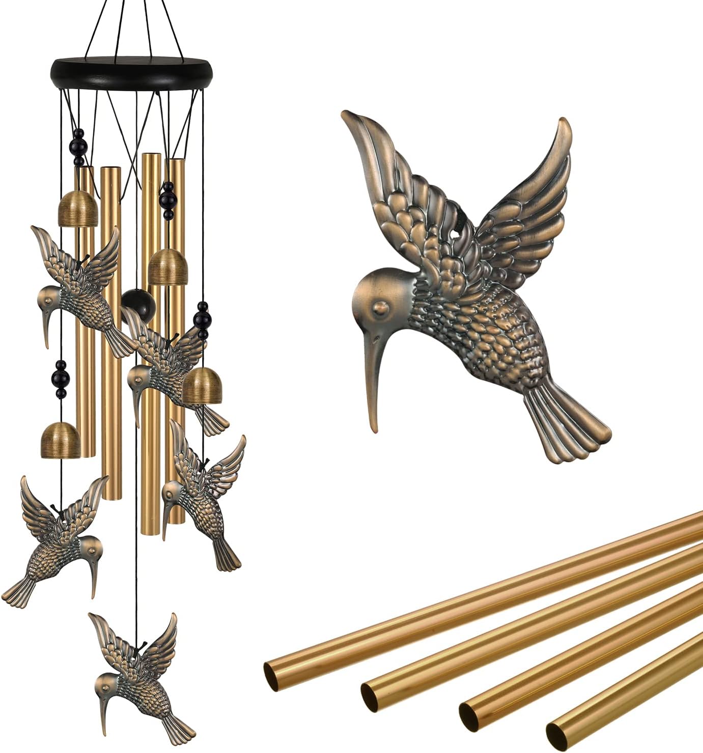 Amazon.com : Large Hummingbird Wind Chimes Outdoor Indoor Decor -With 4 ...