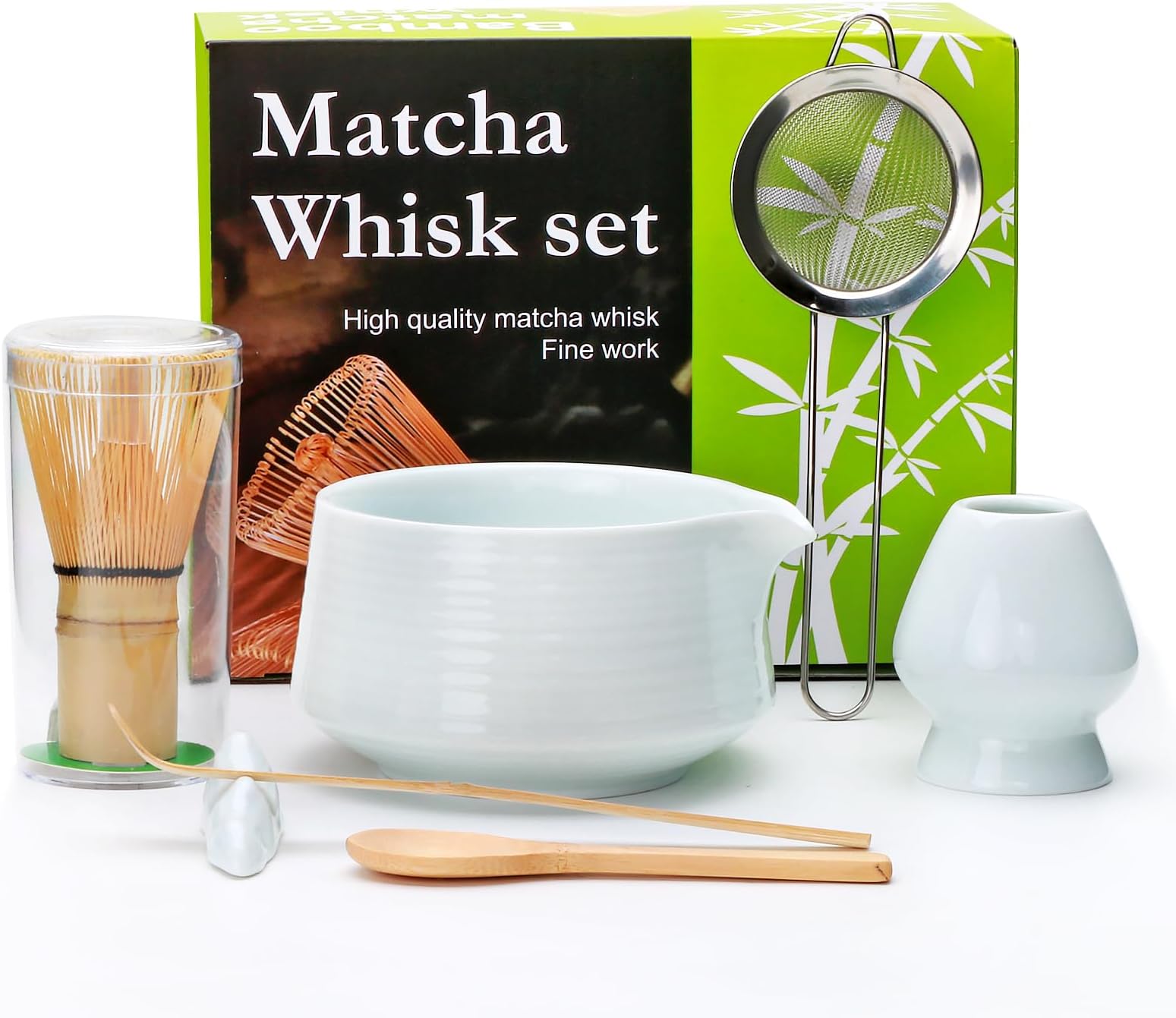 Amazon.com: Matcha Set, 7 Pieces, Matcha Bowl with Spout, Whisk, Holder ...