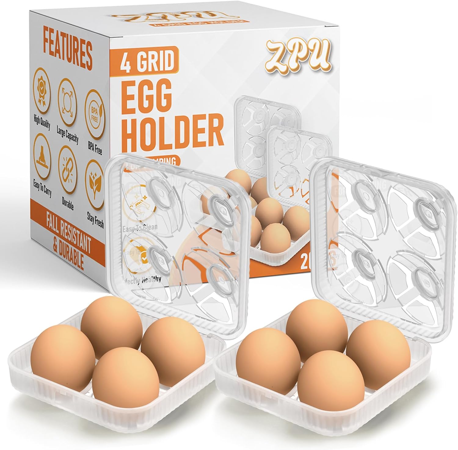 Amazon.com: ZPU Egg Holder Camping, 2Pcs 4 Grid Egg Container, Plastic ...