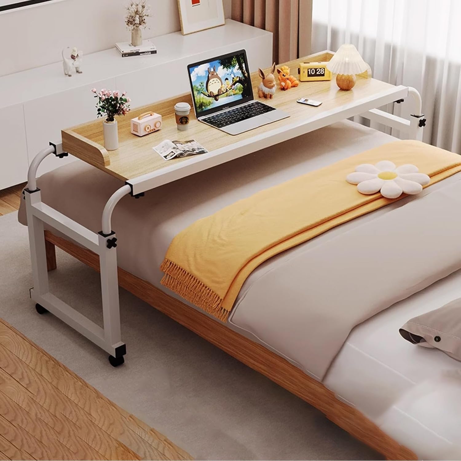 Amazon.com: Bedside Table with Wheels, Reading Table for Bed, Mobile ...