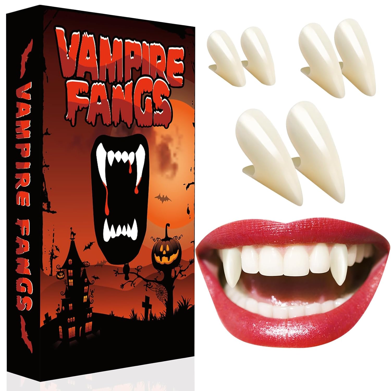 Amazon.com: Halloween Vampire Teeth Fake Fangs: Realistic Vampire Fangs Teeth Adult Kids ...