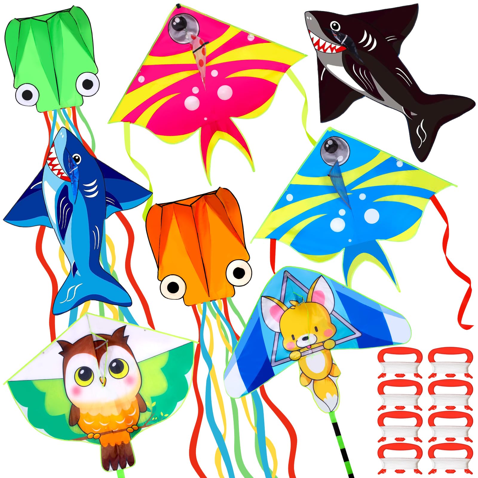 Amazon.com: Foilswirl 8 Pack Kites for Kids Octopus Kite Fish Kite ...