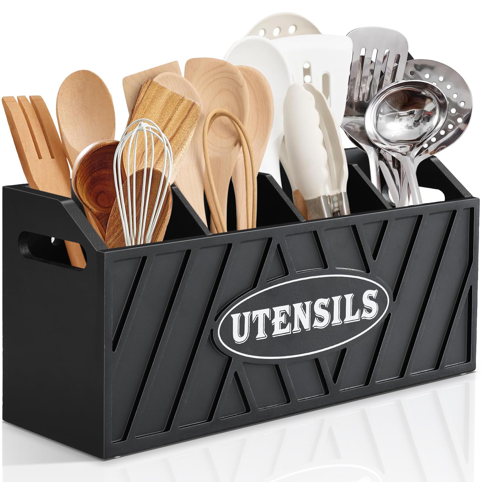 Amazon.com: Large Utensil Holder for Kitchen Counter, Wooden Utensil ...