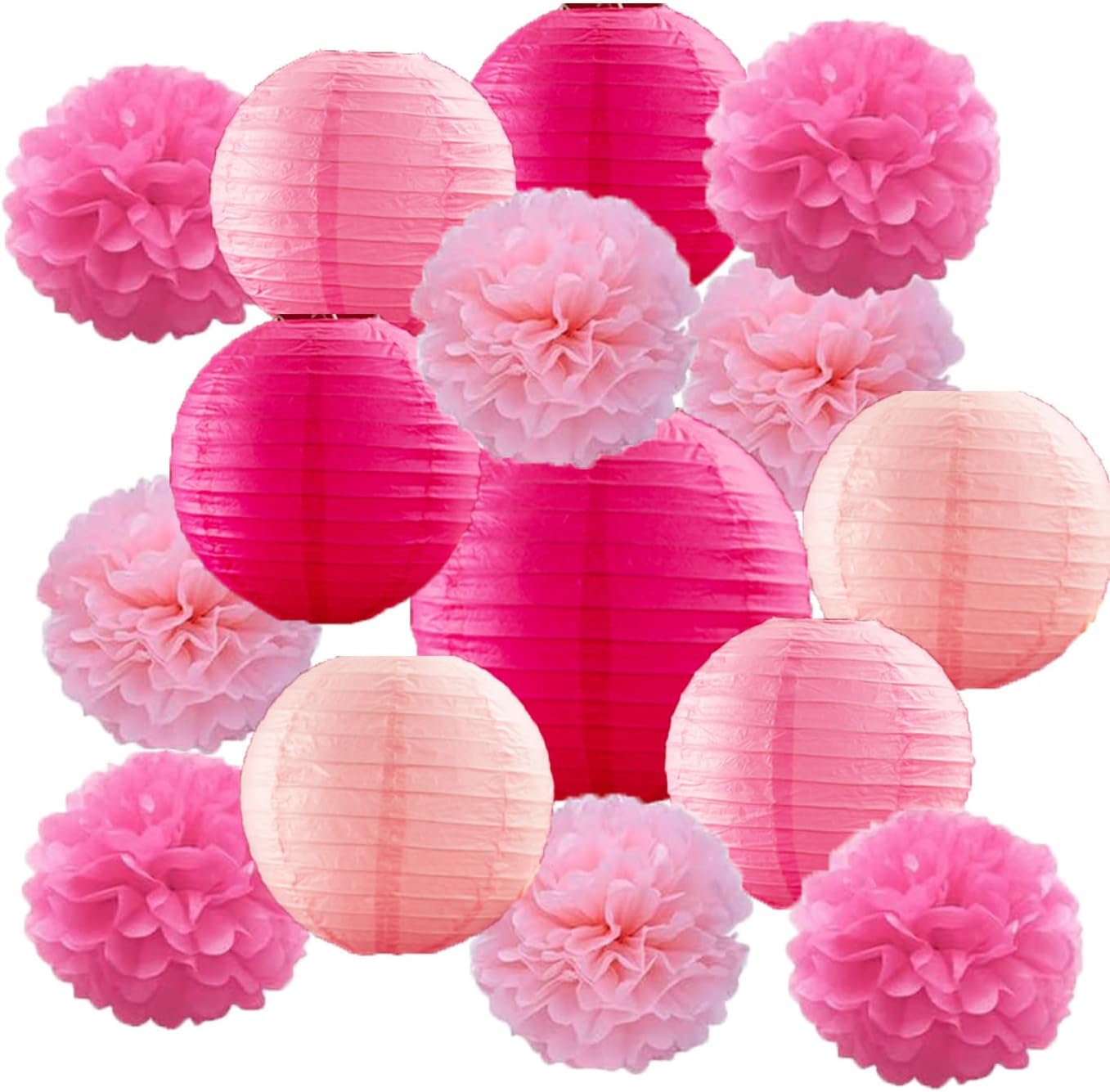 Amazon.com: 15 Pcs Pink Paper Lanterns Rose Red and Pink Round Chinese ...