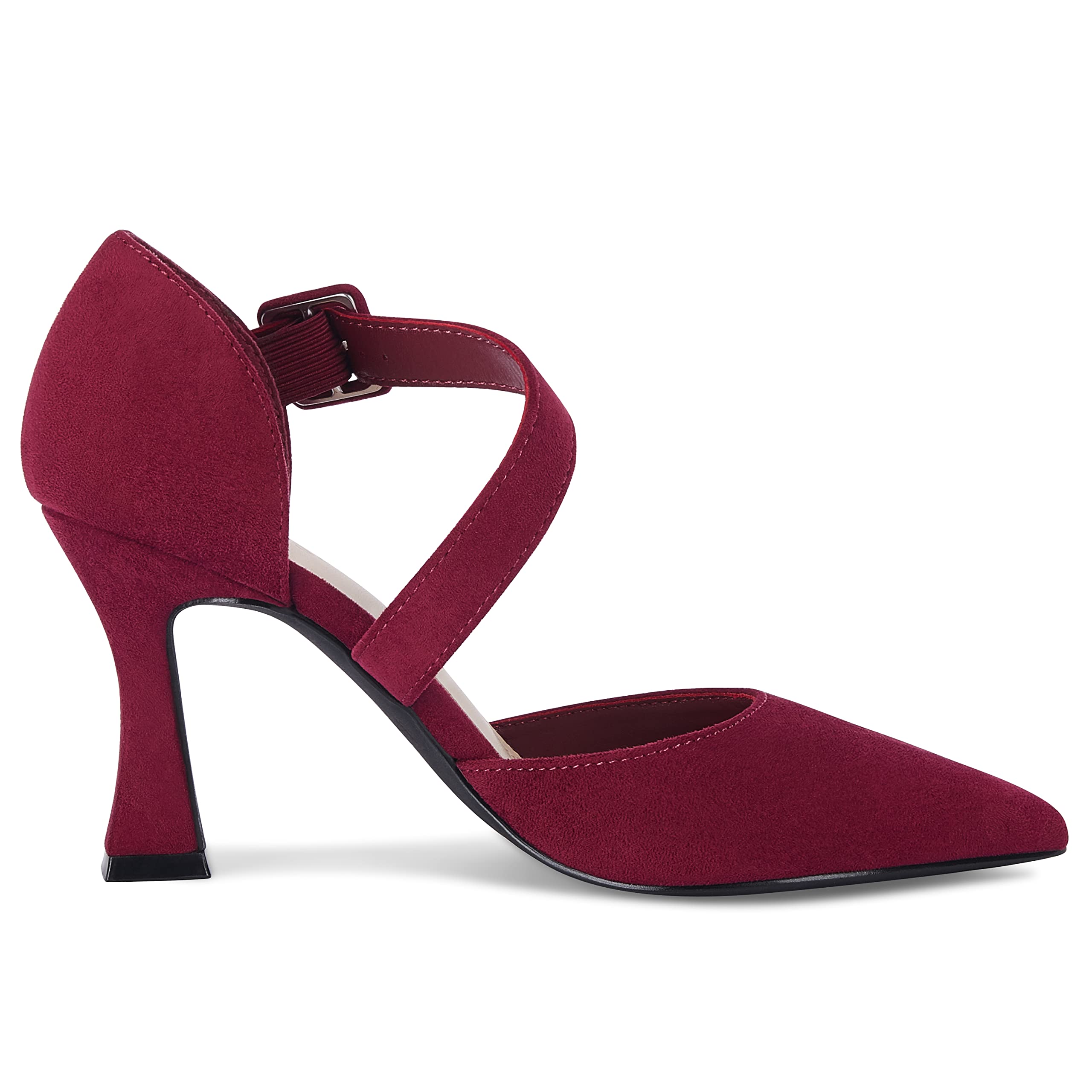 talla 6)Coutgo Women's One Cross Strap Pumps Pointed Toe Stiletto High ...