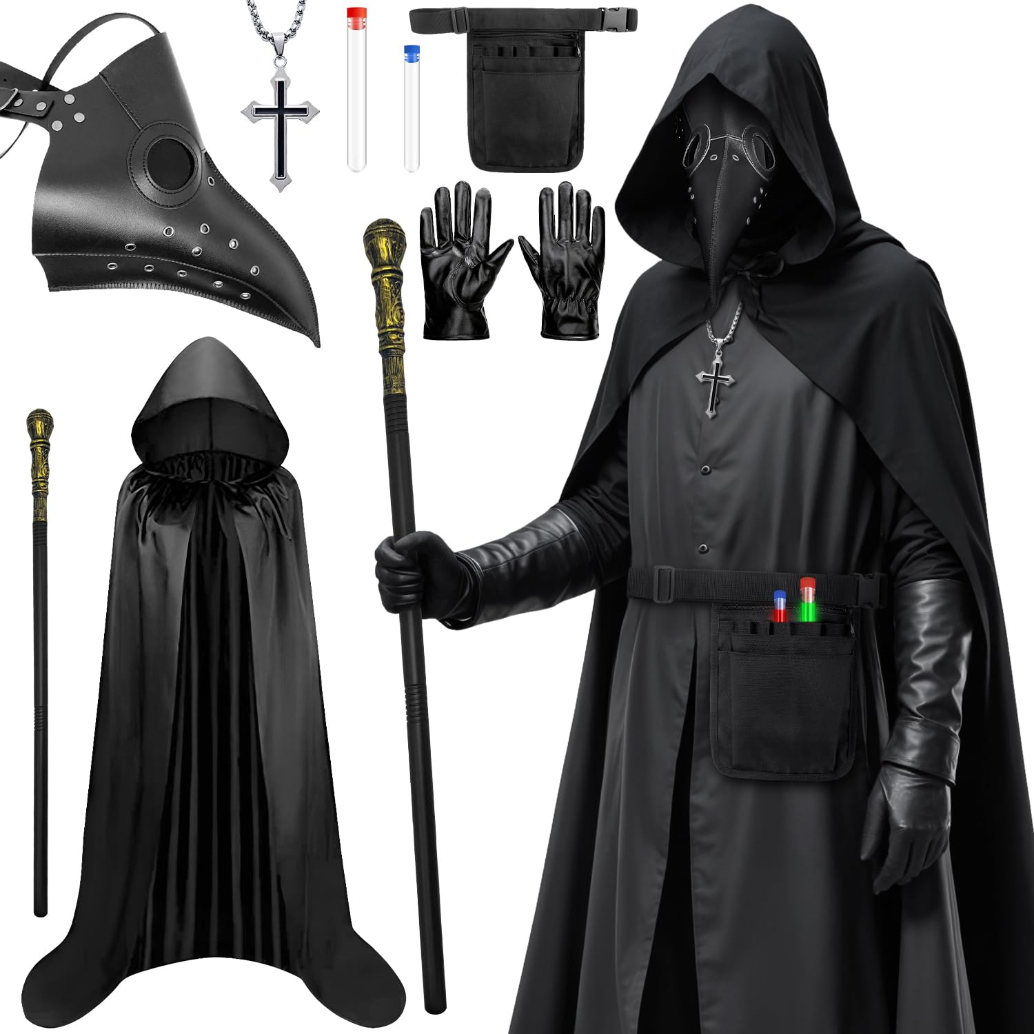 Amazon.com: JIURUN Plague Doctor Halloween Costume Set, 8 Pcs Horror ...