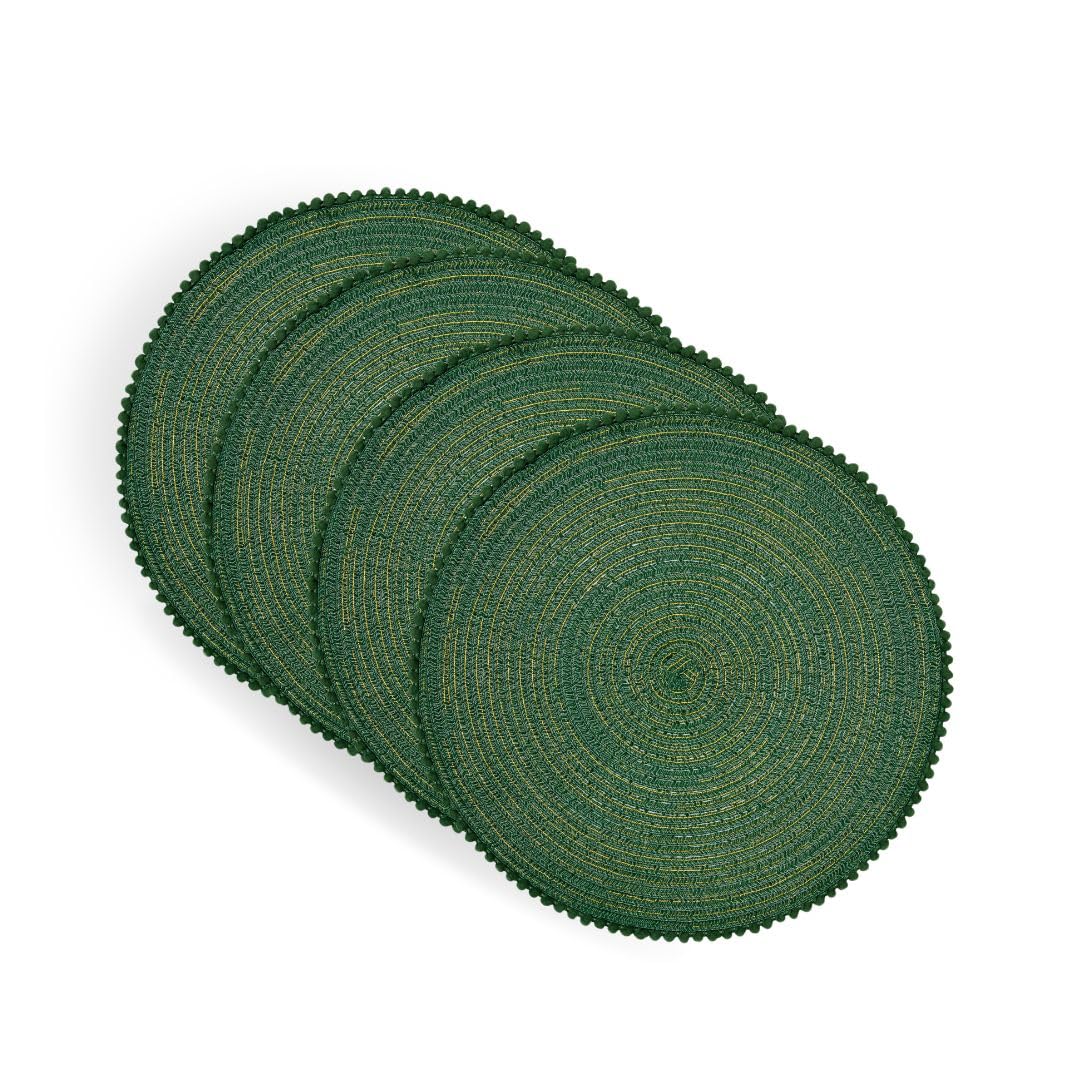 M&H Green Round Pom Pom Placemats Set of 4 | 38cm Heat-Resistant Round ...