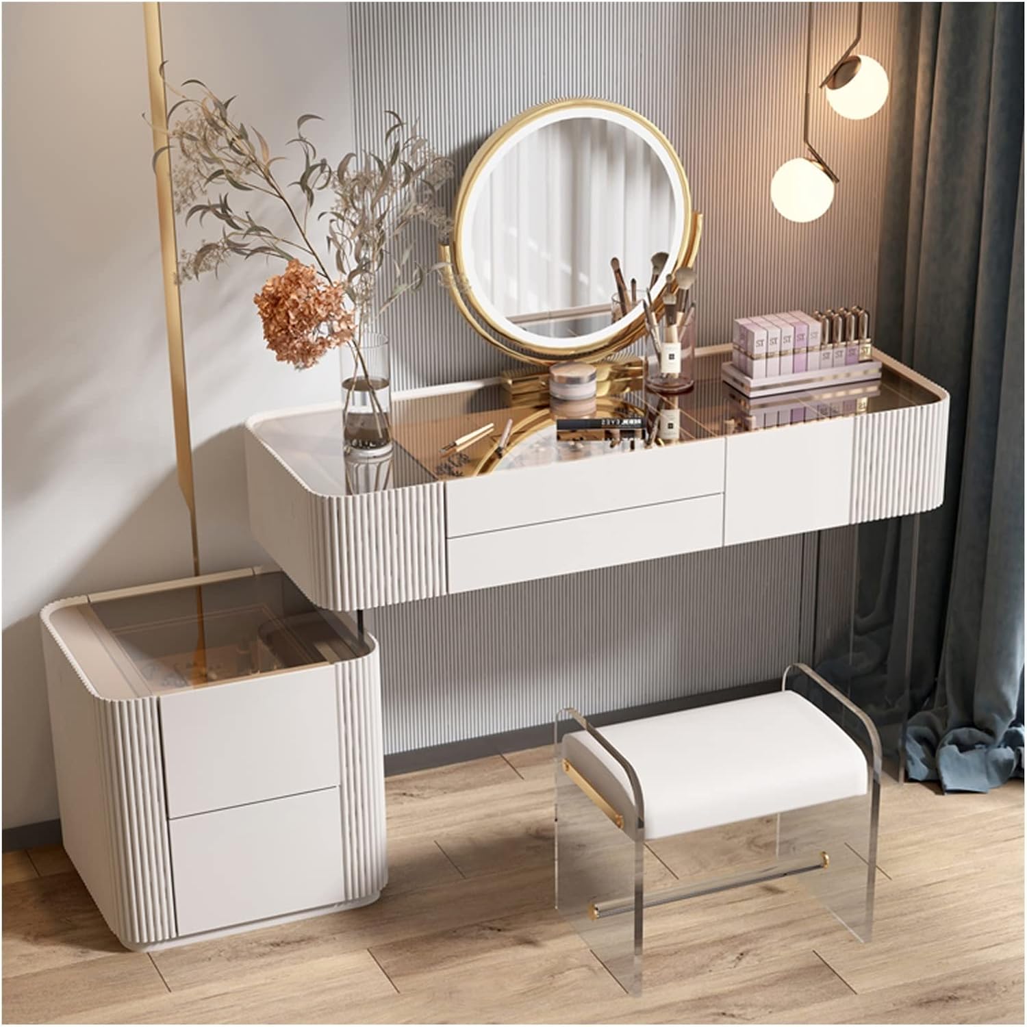 Amazon.com: BDDIE Vanity Table Acrylic Glass Dressing Table Bedside ...