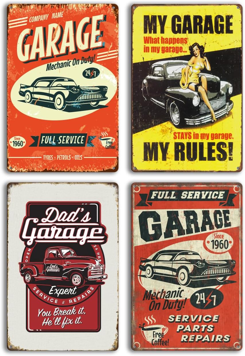 Amazon.com: CHERSE 4PCS My Garage My Rules Retro Metal Signs Poster ...