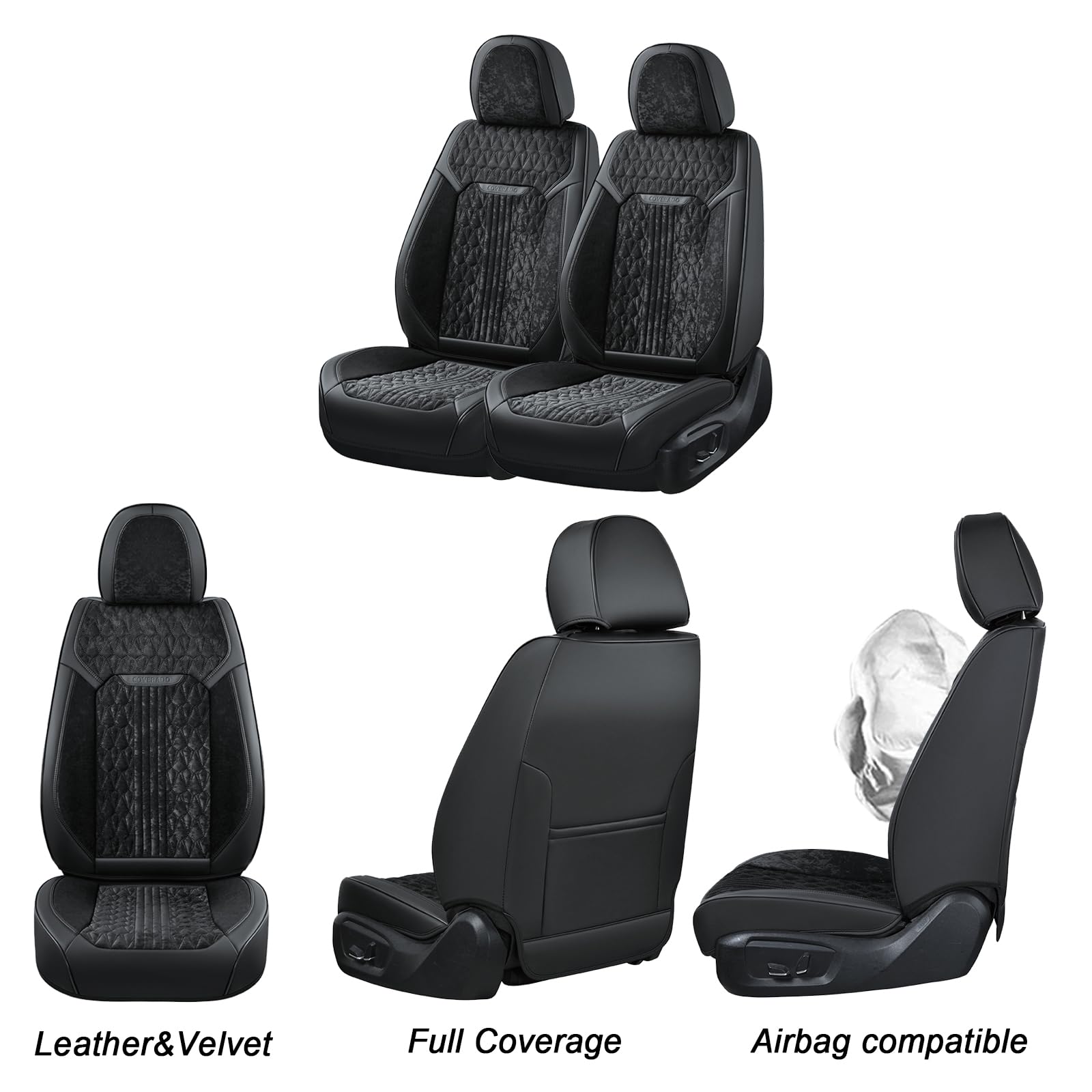 Coverado Waterproof Car Seat Covers, Black Seat Covers for Cars Full ...