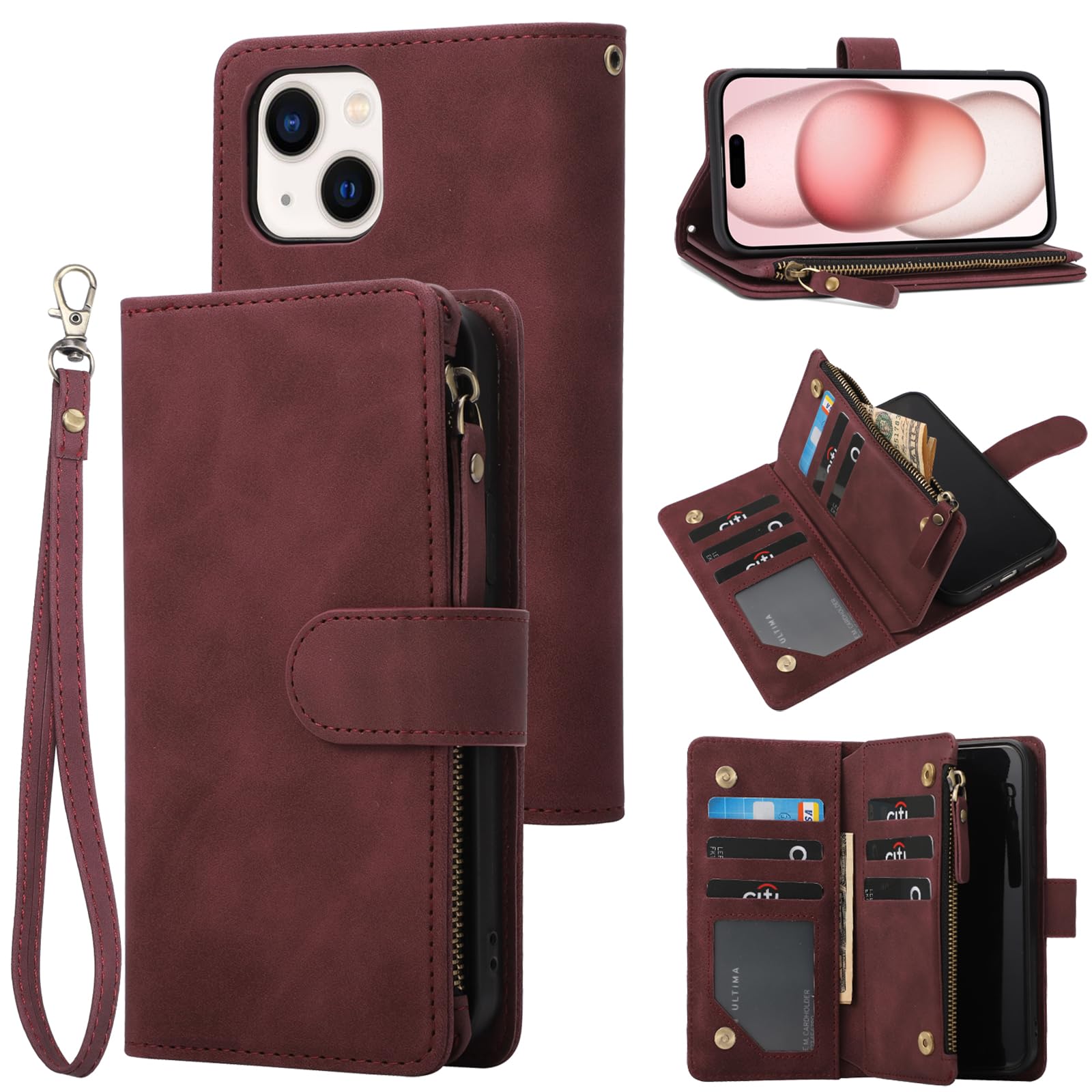 RANYOK Wallet Case for iPhone 15 (6.1 inch) (Wine Red) for sale | Mesa ...