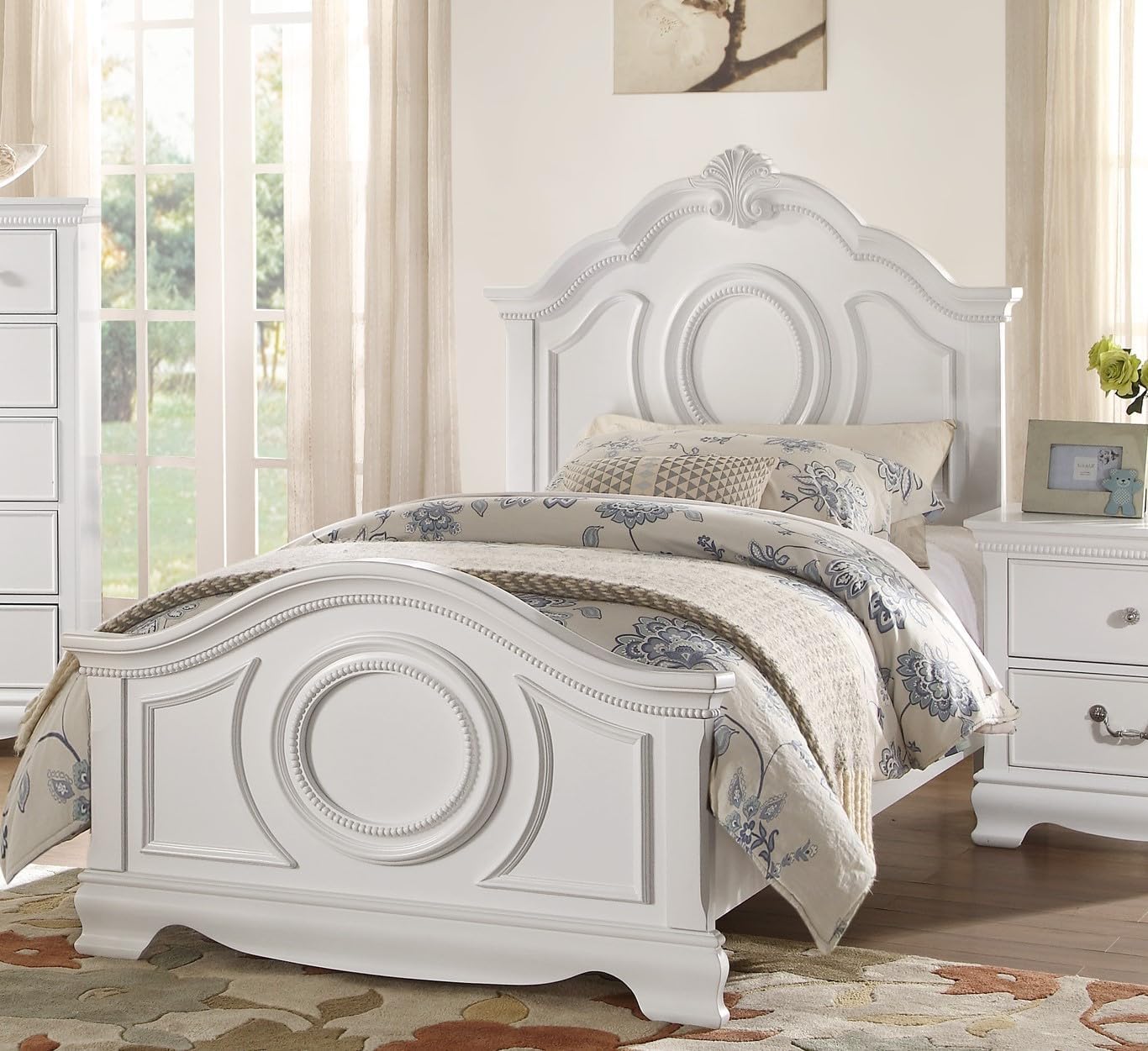Amazon.com: Classic White Full Size Panel Bed - Traditional Wooden ...