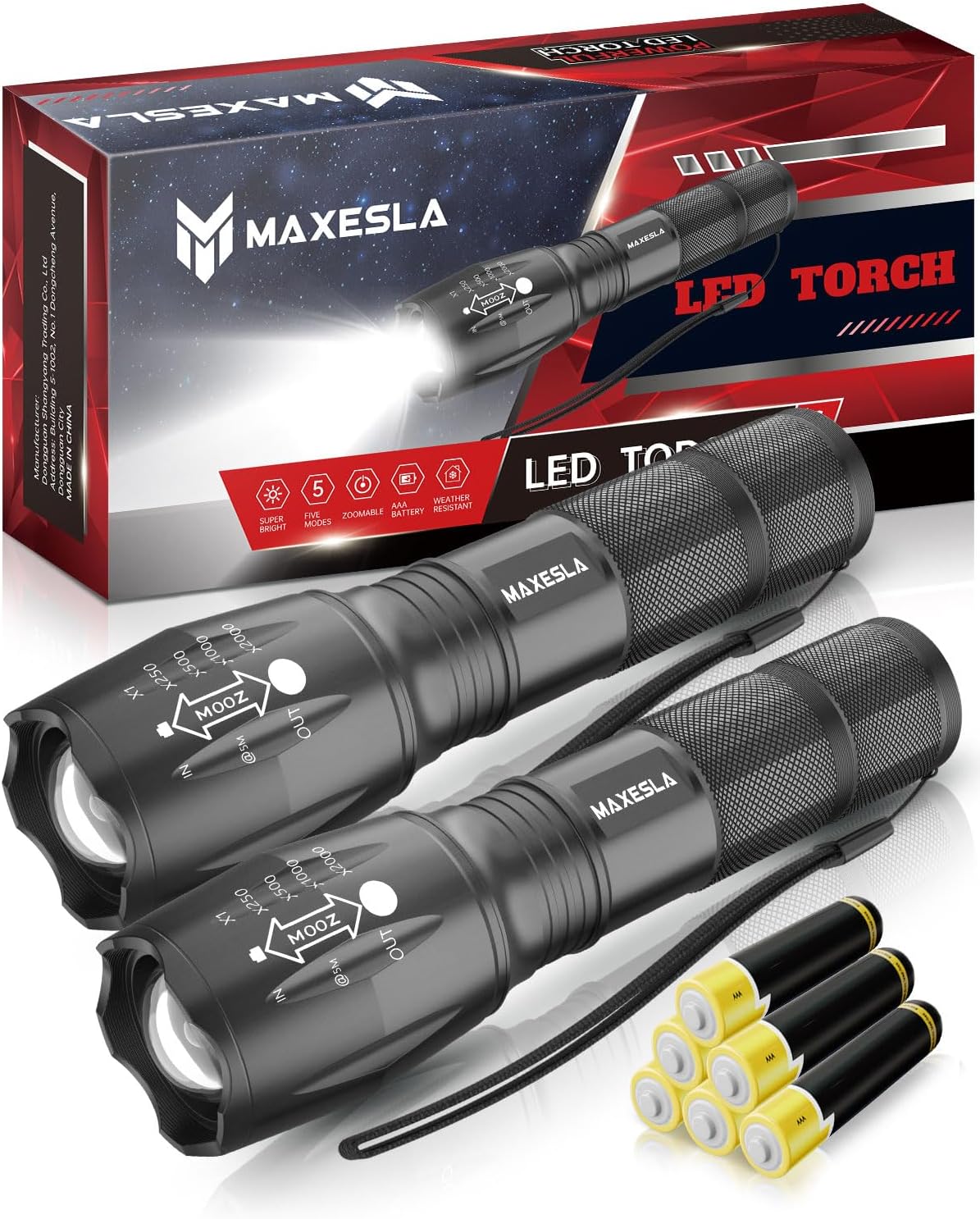 Maxesla 2 Pack LED Torch Gifts for Men Dad Kids, Zoomable Torches Led ...