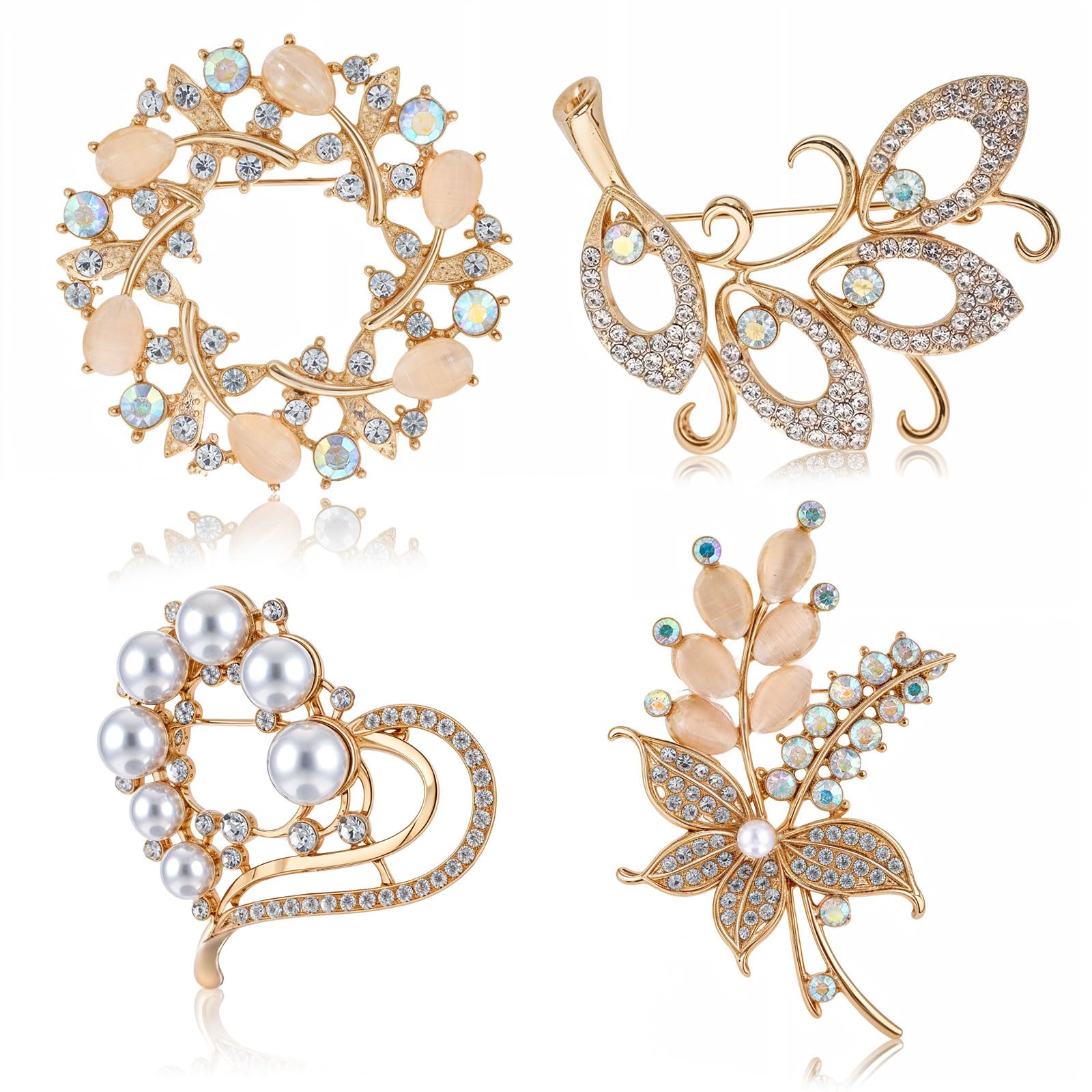 Andibro 4 Stück Broschen für Damen, Kristall Perle Blume Broschennadeln ...