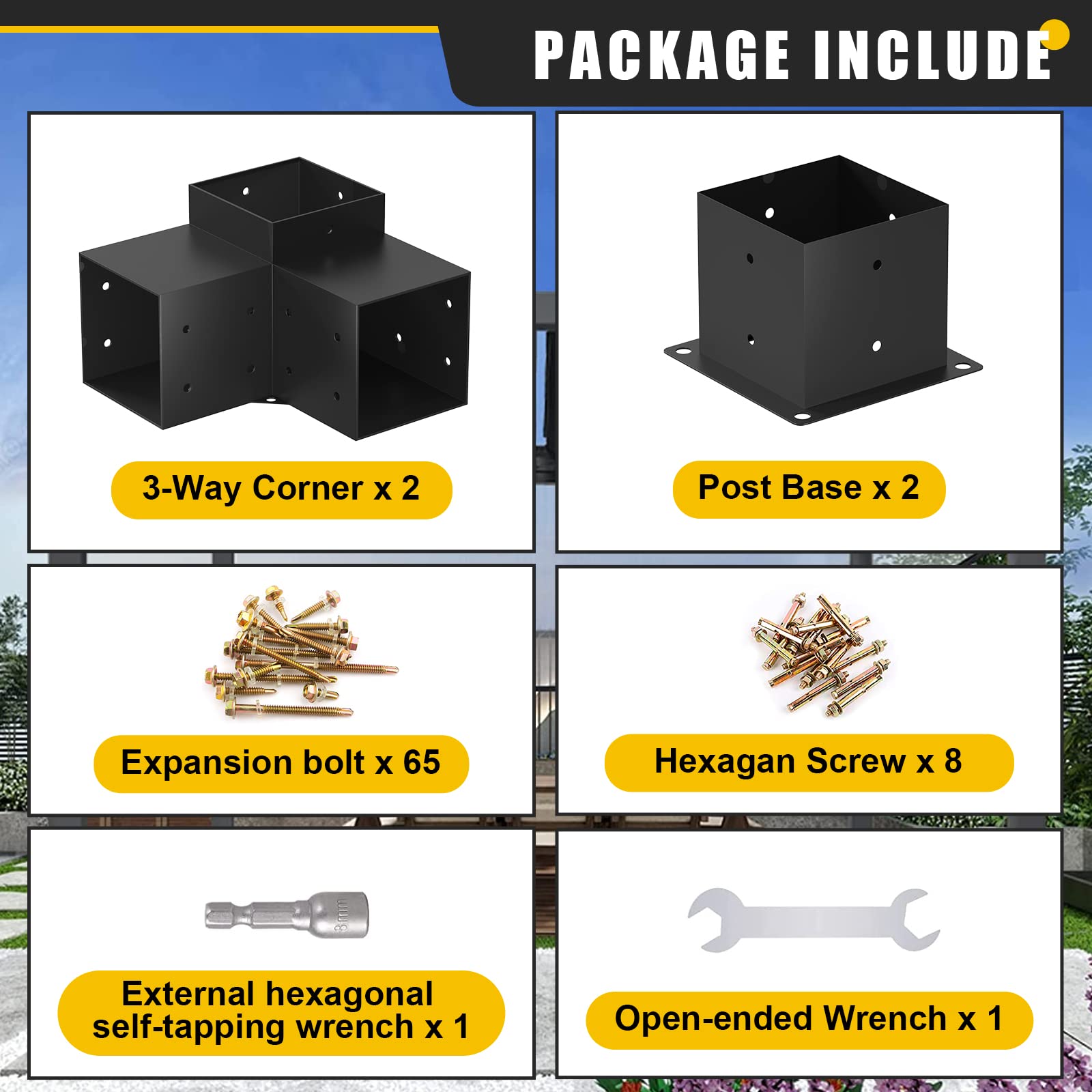 Kinchoix 6x6 Woodworks Pergola Brackets Kit, 3-Way Corner Extension ...