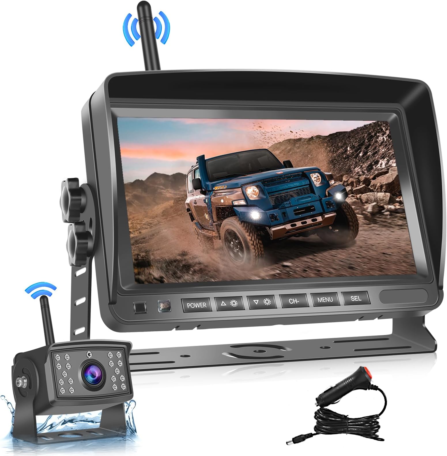 Manan 7" Wireless Rear View Monitor +2 WiFi Reverse Reversing Camera ...
