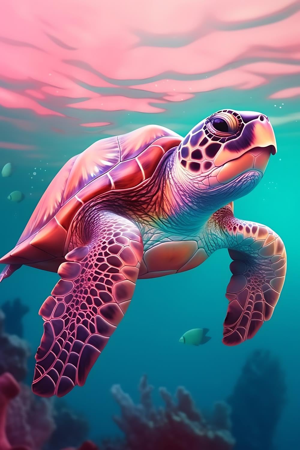 Amazon.com: zuanart animal Wall Art Print Sea turtle Artwork Pink sea ...