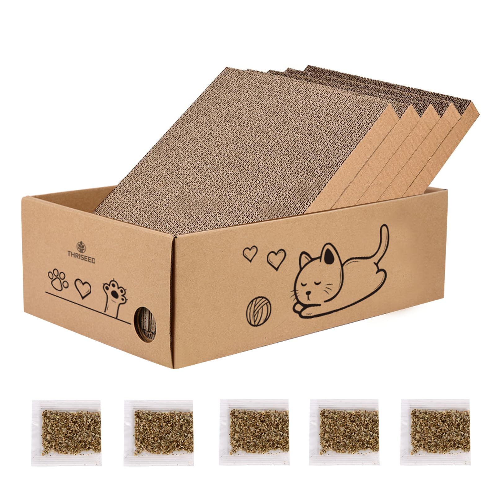THRISEED 5 in 1 Cat Scratcher with Large Box, Reversible Durable ...