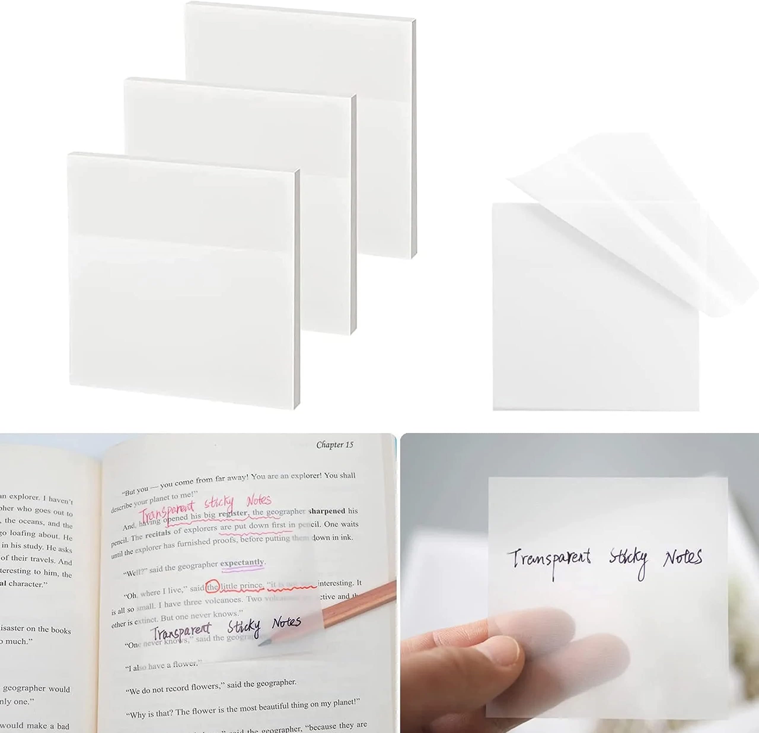 Rousrie Transparent Sticky Notes (Pack of 3), Full Translucent Note ...