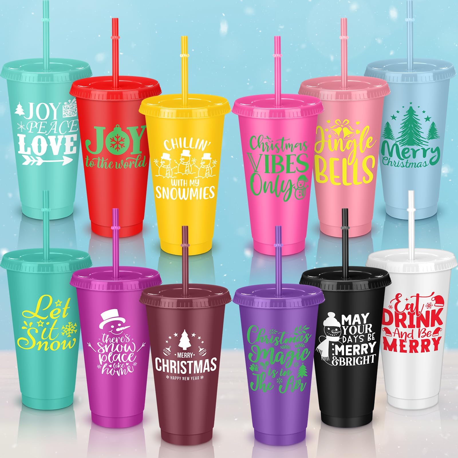 Amazon.com | Maxcheck 18 Pcs Christmas Tumbler with Straw and Lid 24 oz ...