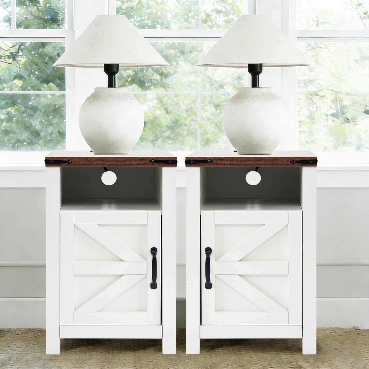 Amazon.com: Stabrech White Farmhouse Nightstand Set of 2, End Tables ...