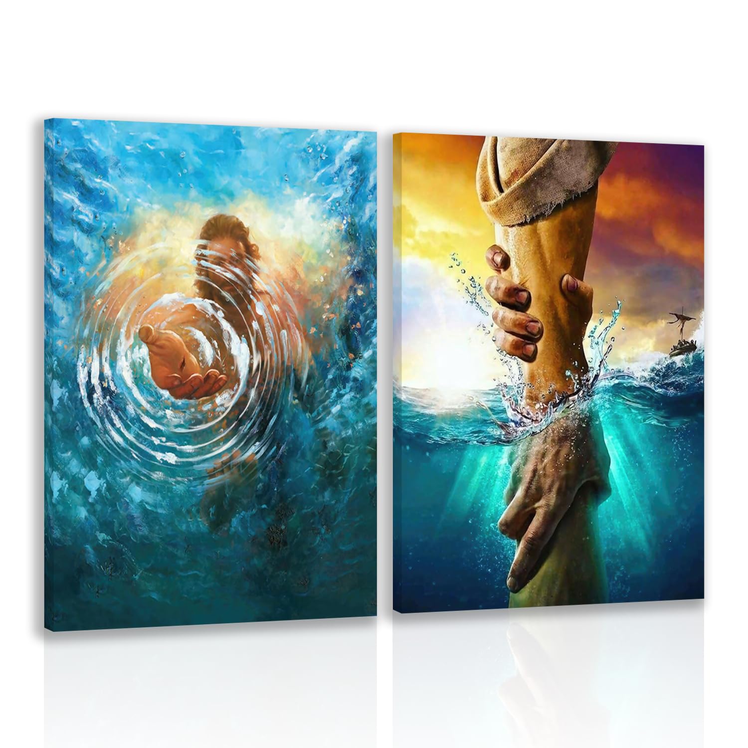 Amazon.com: 2 Pcs Framed Jesus Wall Art, The Hand of God Jesus Reaching ...