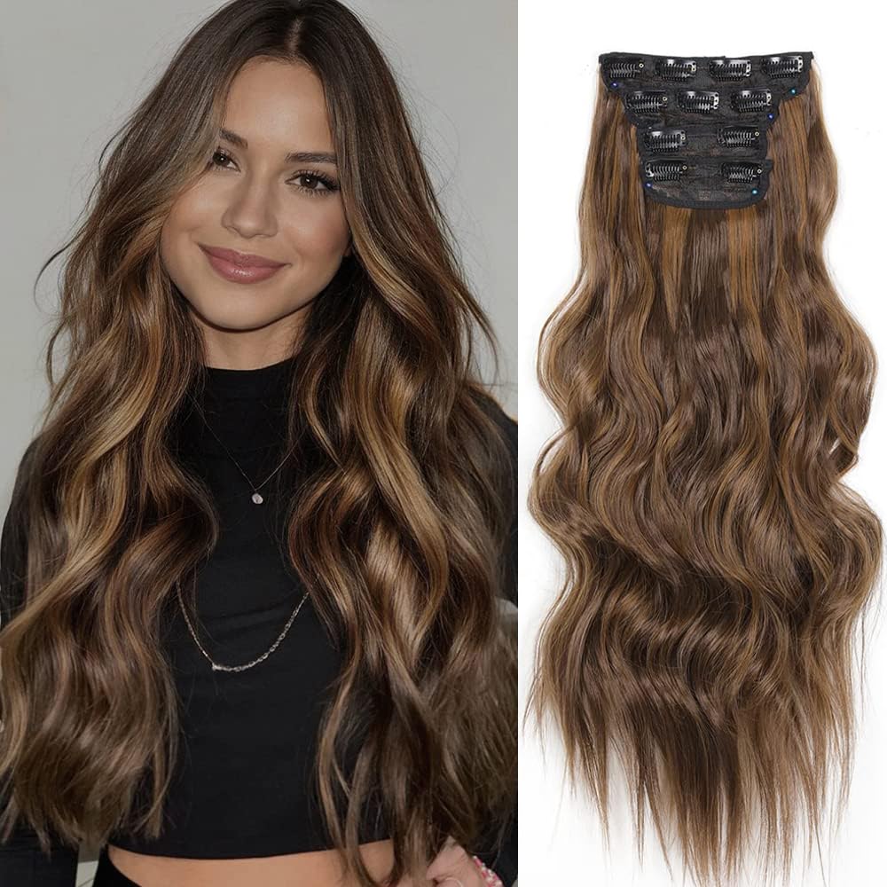 Clip in Hair Extensions 24 Inch 4pcs Set Curly Wave Long Hair Extension ...