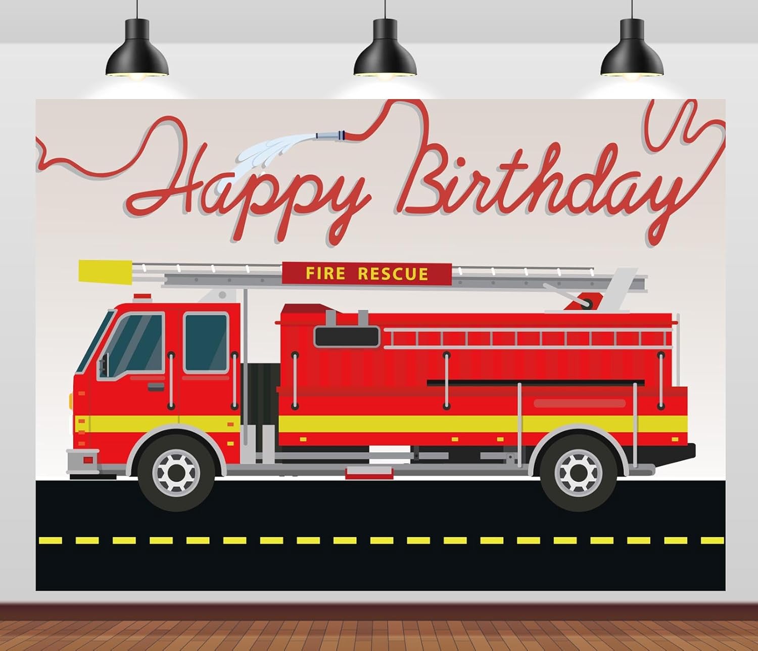 Amazon.com : BELECO 15x8ft Fabric Firetruck Backdrop Firefighter ...