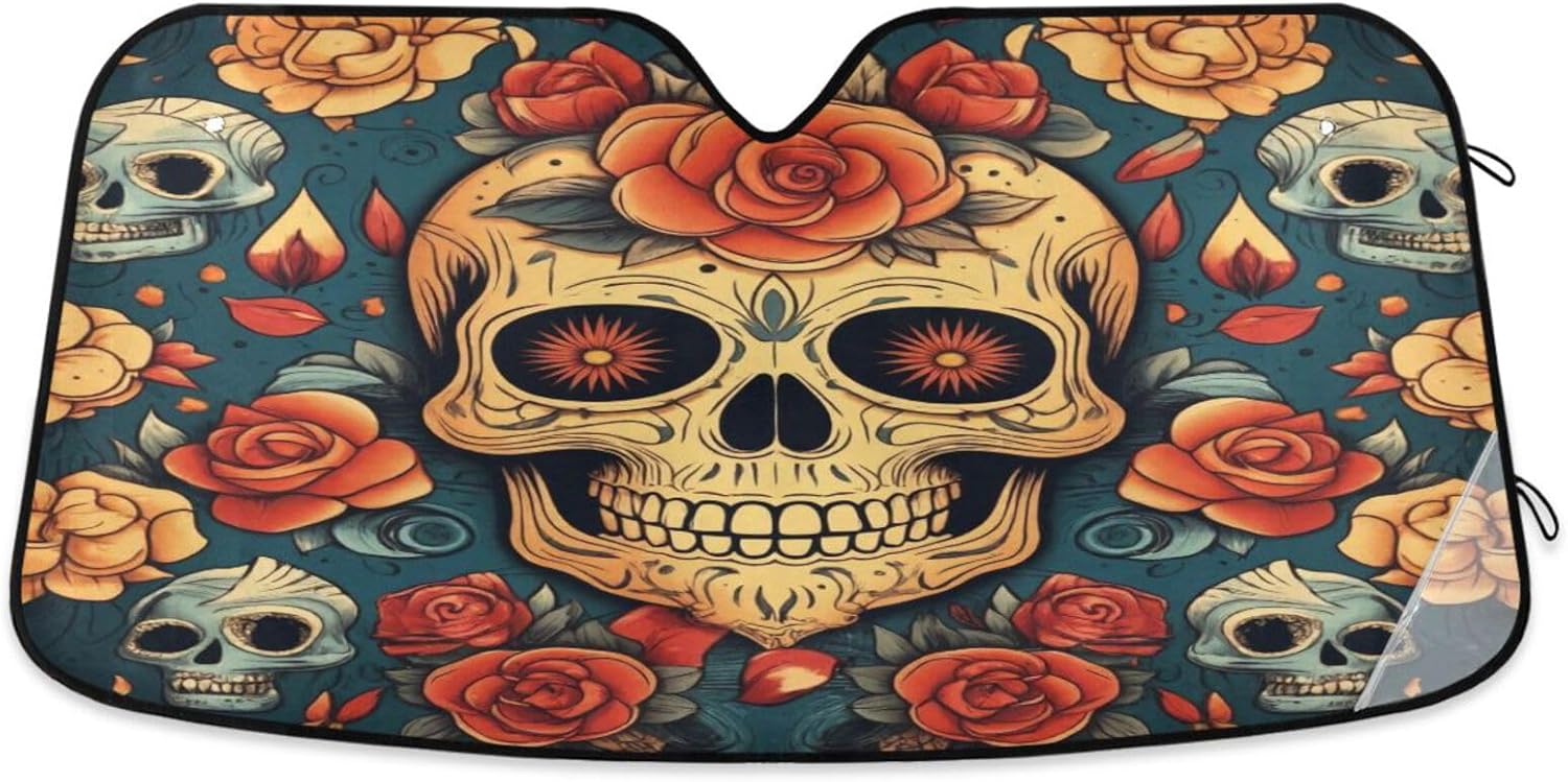 Amazon.com: GOODOLD Skull Tattoo Windshield Sun Shade for Cars, Trucks ...