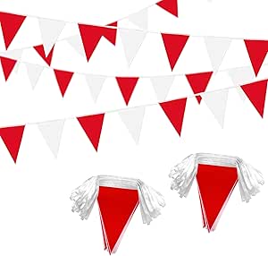 LZXING 100 Feet Red White Pennant Banner Flags String Party Decorations ...