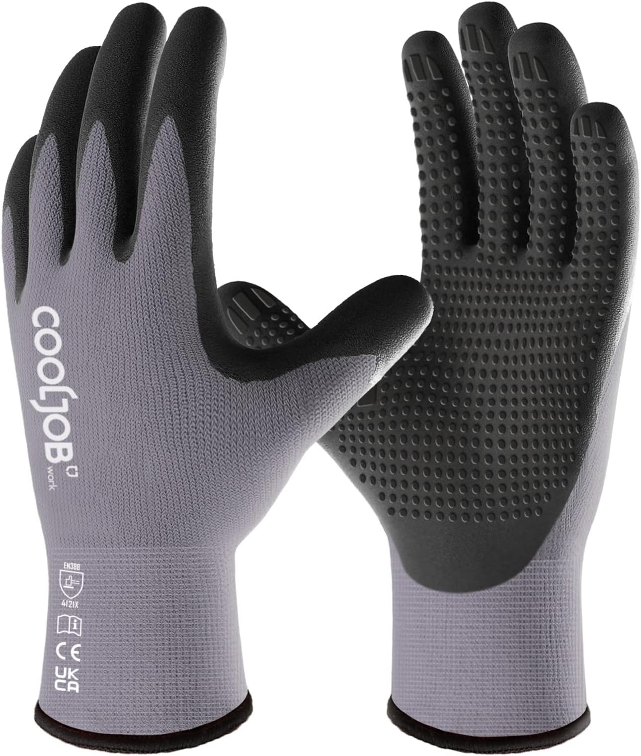 COOLJOB Work Gloves, 3 Pairs Nitrile Coated Safety Work Gloves for Men ...