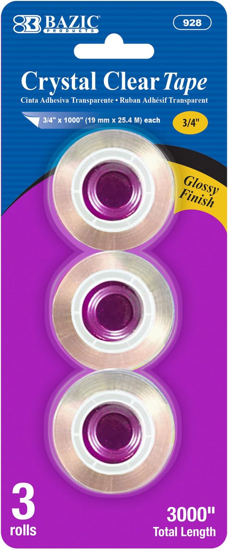 Amazon.com : BAZIC Crystal Clear Tape Refill 3/4" X 1000", Transparent ...