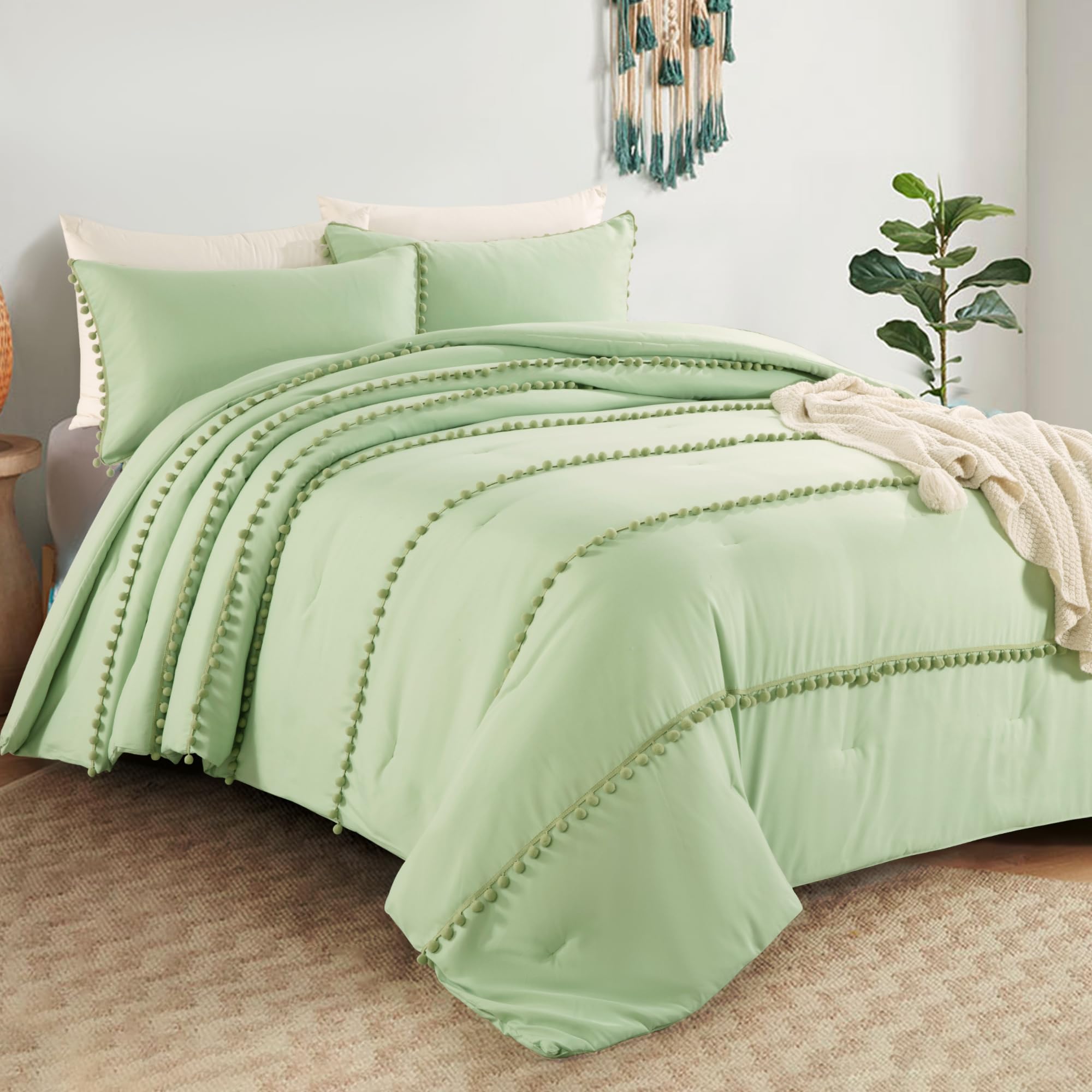 HOMBYS 120x120 Oversized King Comforter Set with Pom Poms, 3 Piece ...