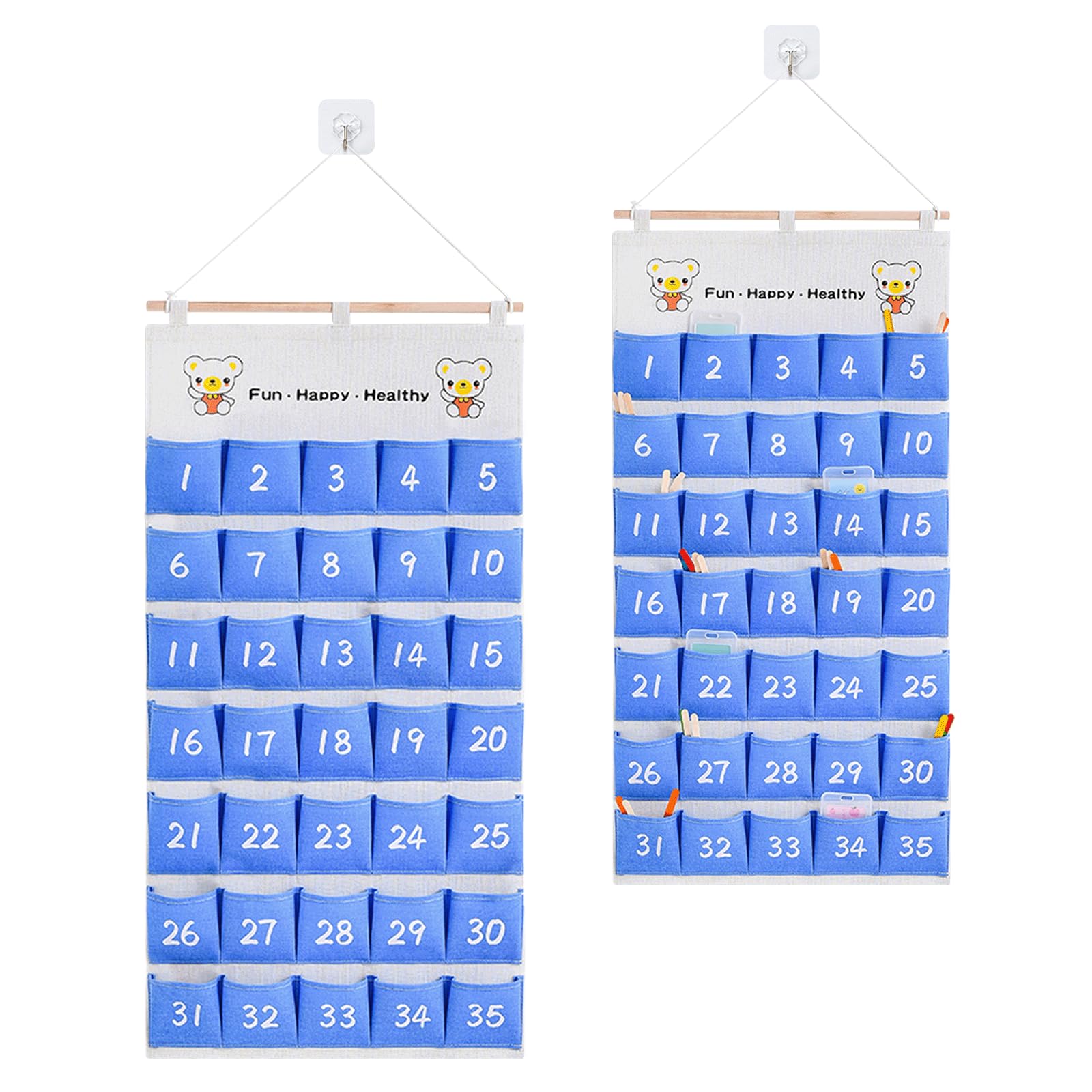 Amazon.com: 35 Numbered Pocket Chart, 2 Pack Classroom Pocket Chart for ...