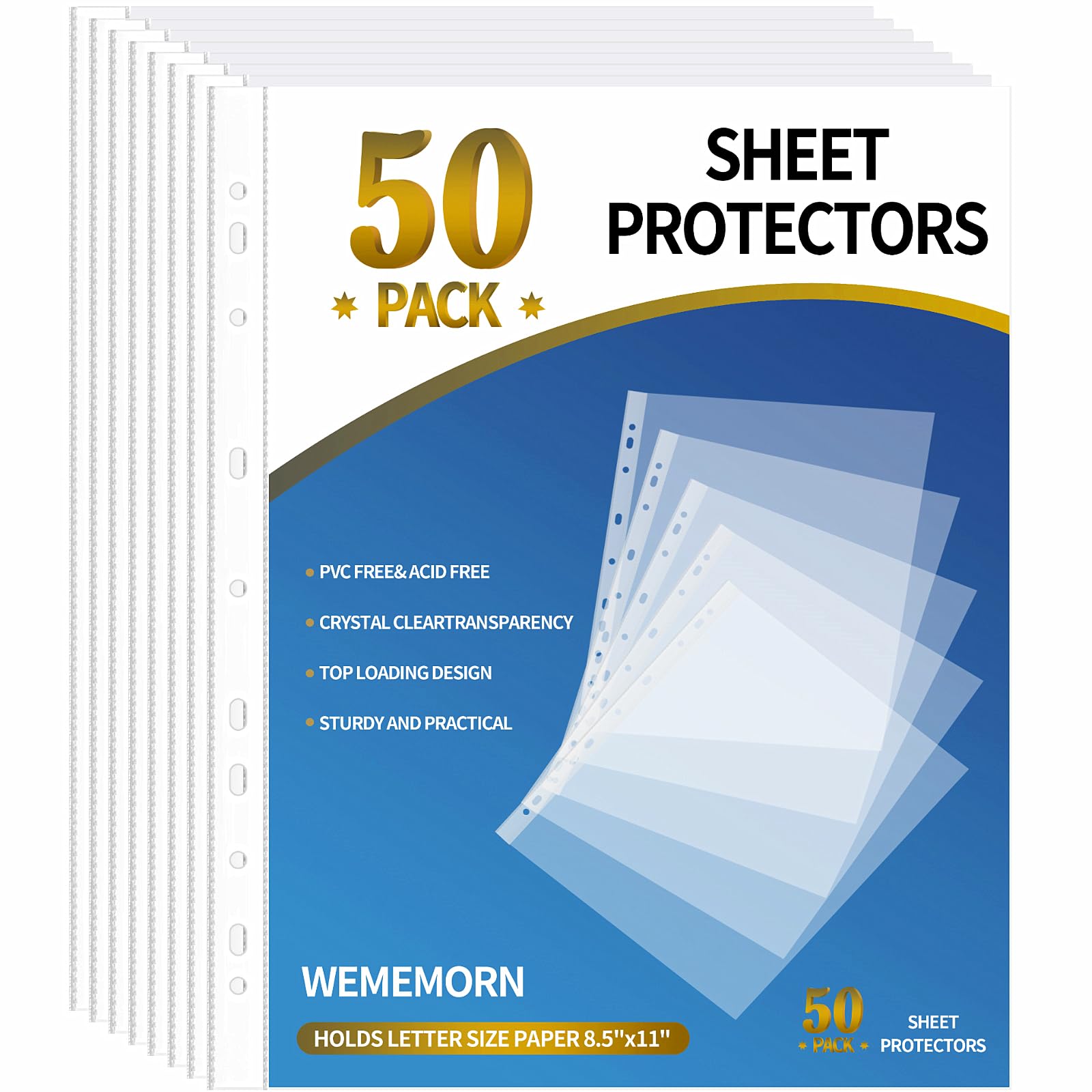 Amazon.com : WEMEMORN 50 Pack Sheet Protectors, Clear Page Protectors ...