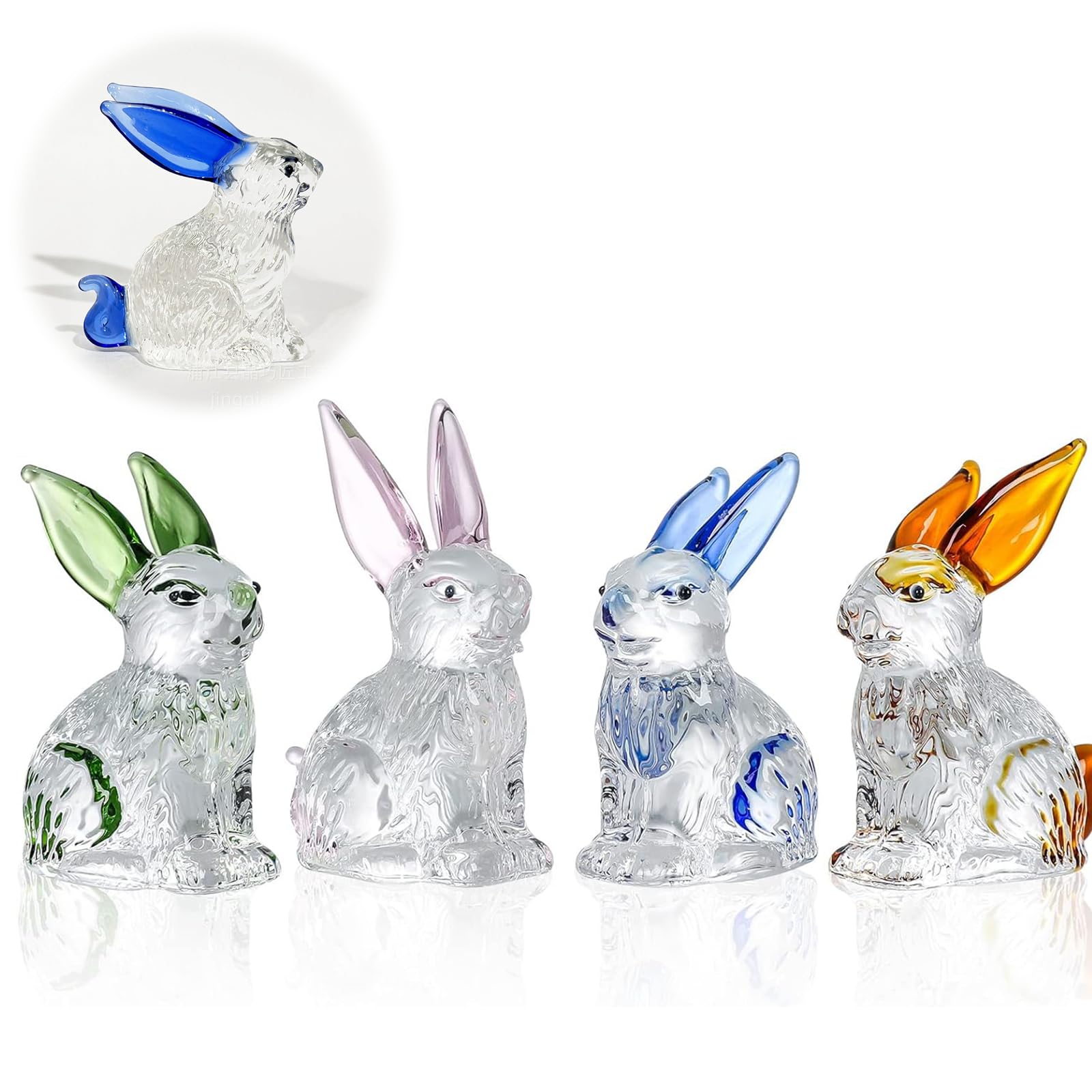 Vokowin 4 pcs Little Glass Rabbits Figurines Cute Crystal Bunny ...