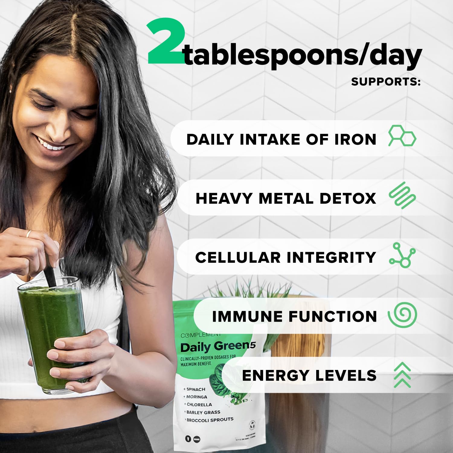 Complement Daily Greens Powder: Super Alimento Verde Orgânico para ...