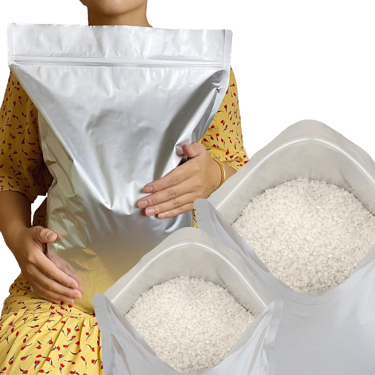 Amazon｜お米保存袋 米袋 5KG 10KG セット お米 保存容器 ジッパー付き アルミ袋 特大 チャック付き 遮光袋 お米いれ容器 冷蔵庫保存 密閉袋 大(6セット:5kg-3枚 ...