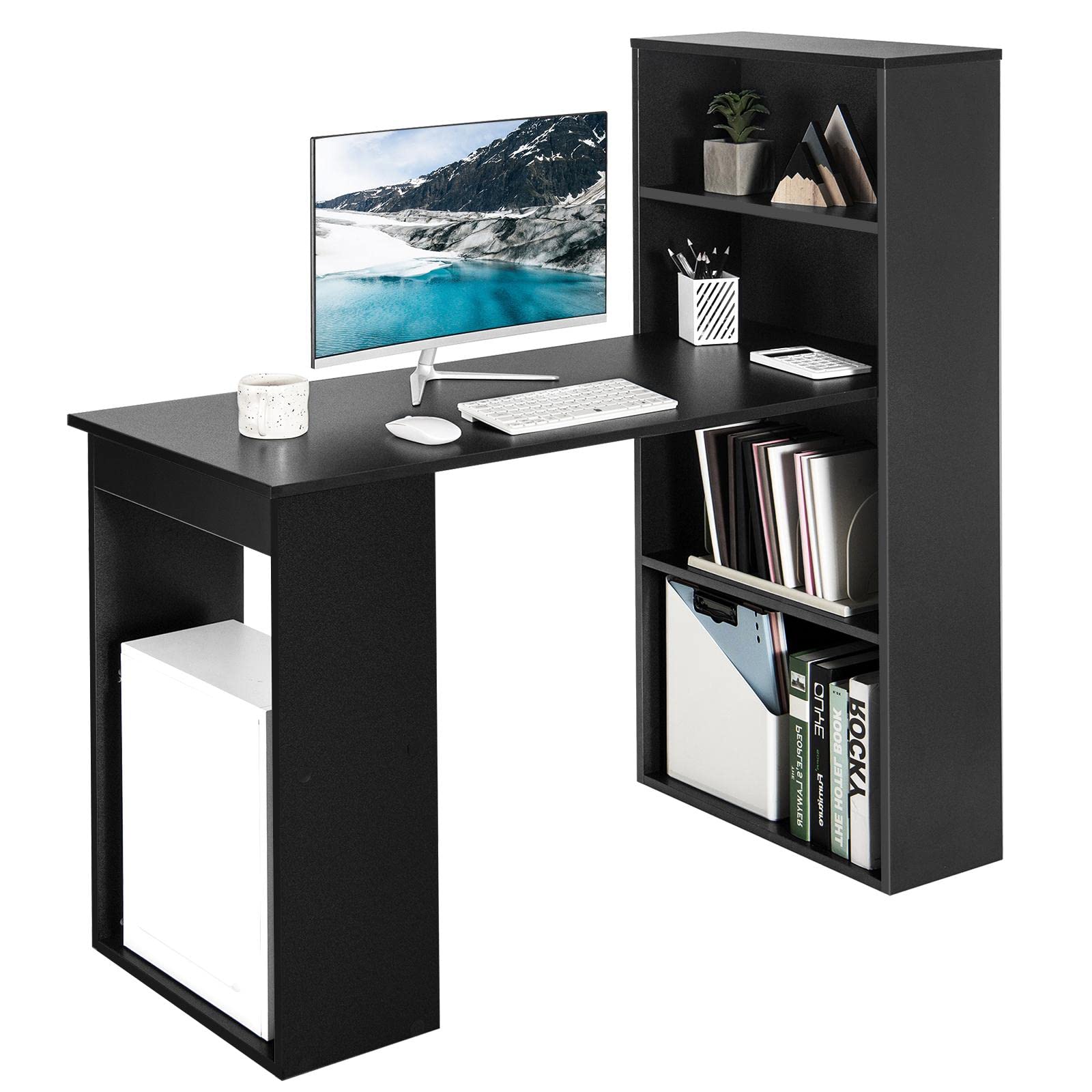 Amazon.com: IFANNY Black Computer Desk w/Bookshelf, Modern Home Office ...