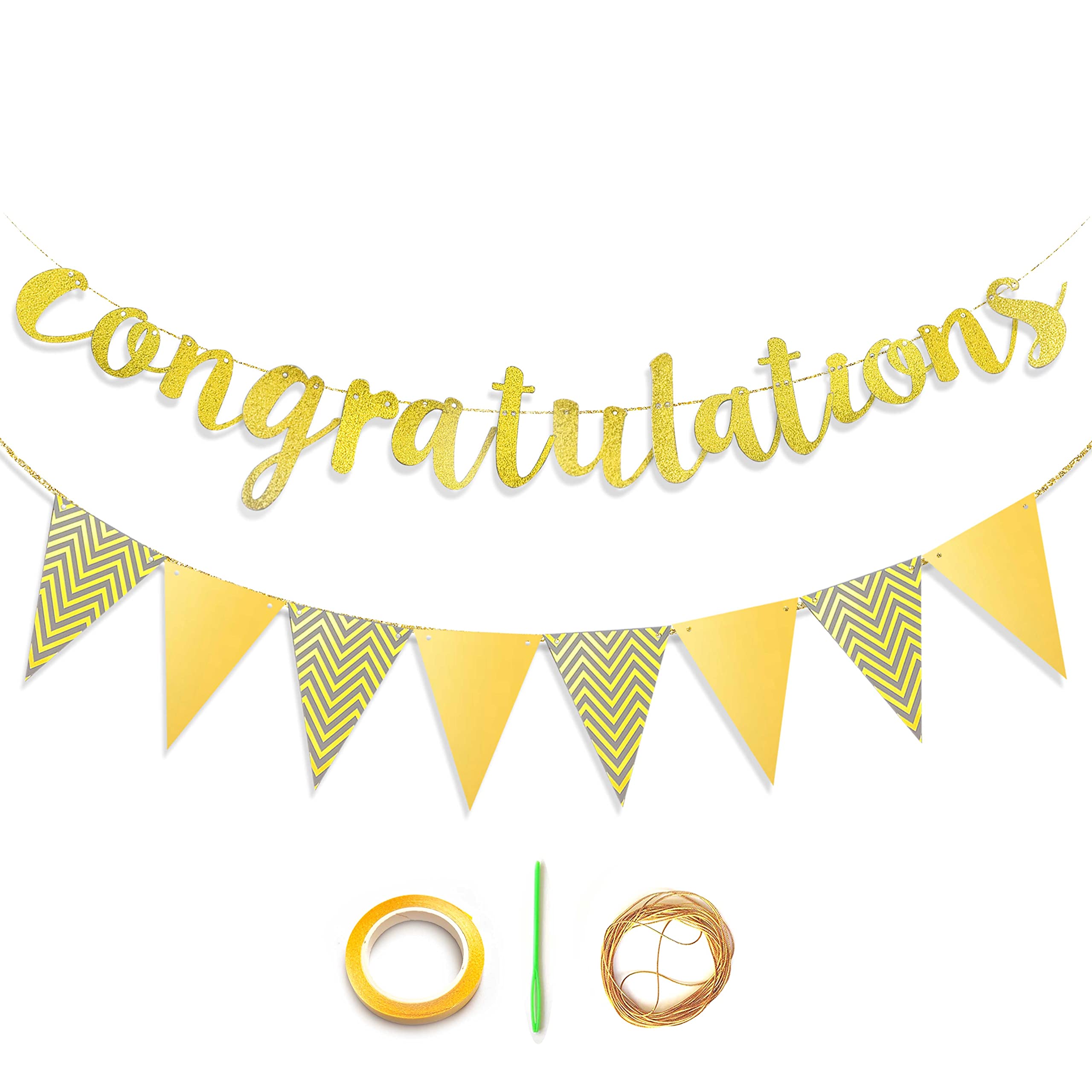 TOYVENTURES Gold Congratulations Graduation Banner Triangle Flag Banner ...