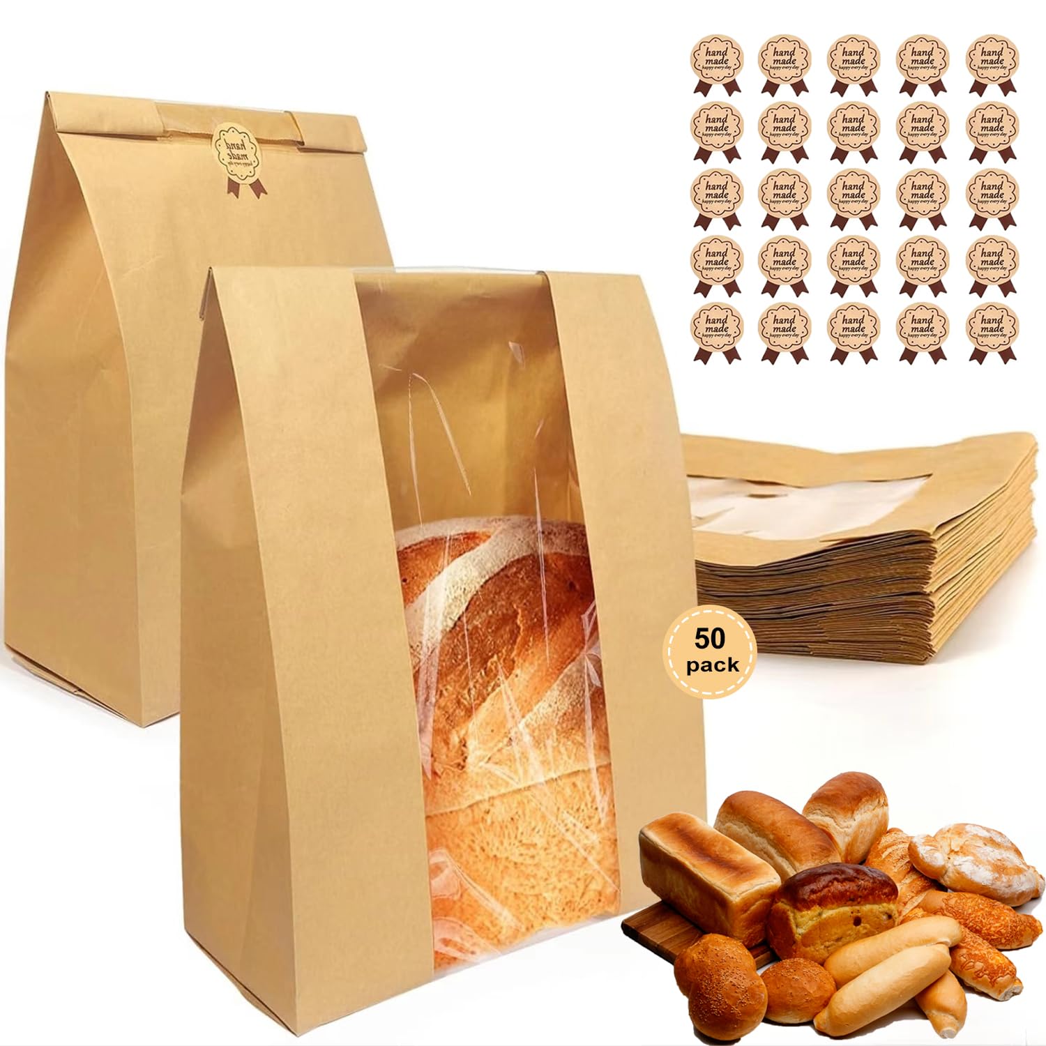 Amazon.com: 50 Pack thicker Lmoszuak Large Kraft Paper Bread bags, for ...