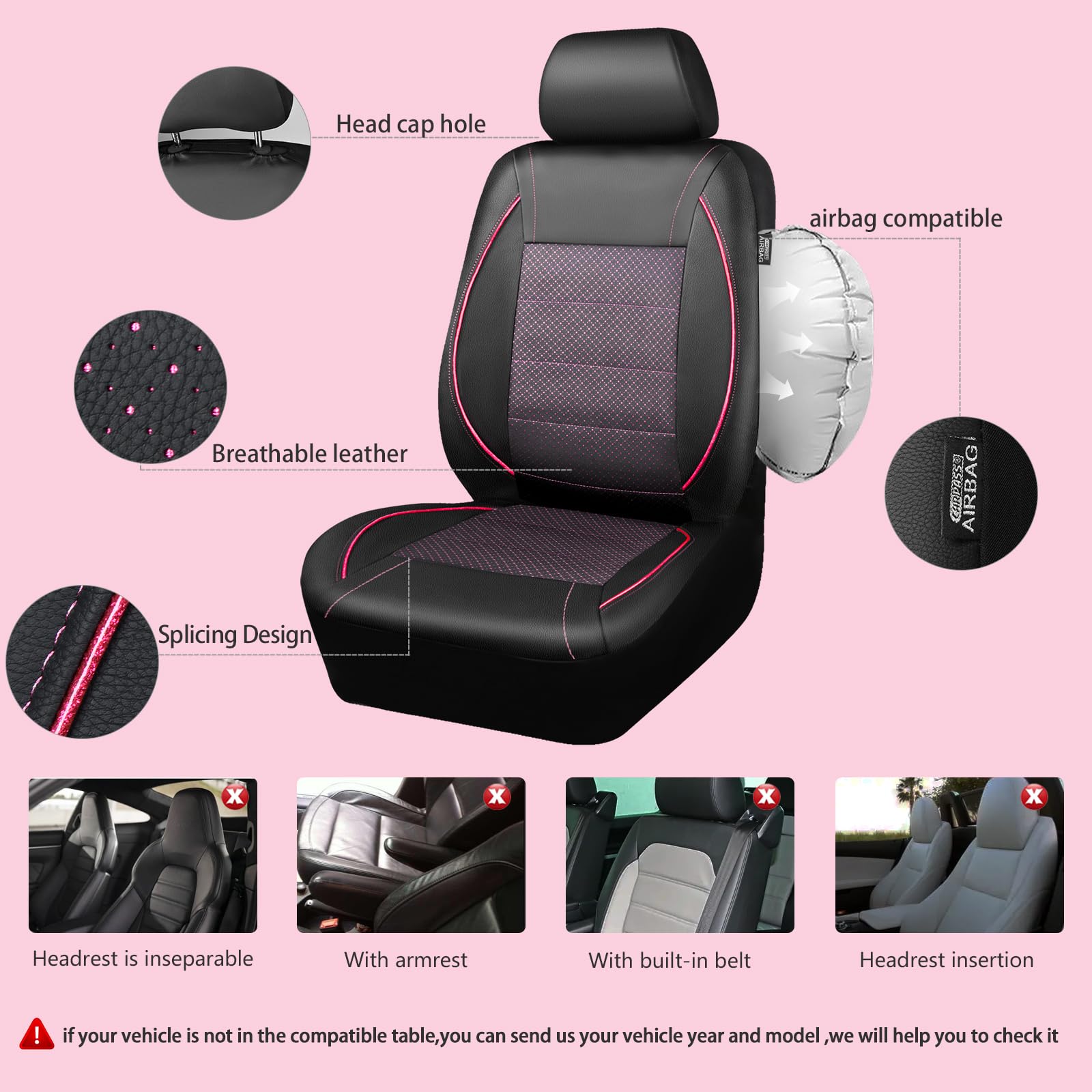 Snapklik.com : Piping PU Leather Car Seat Cover Full Set,Inside Zipper ...