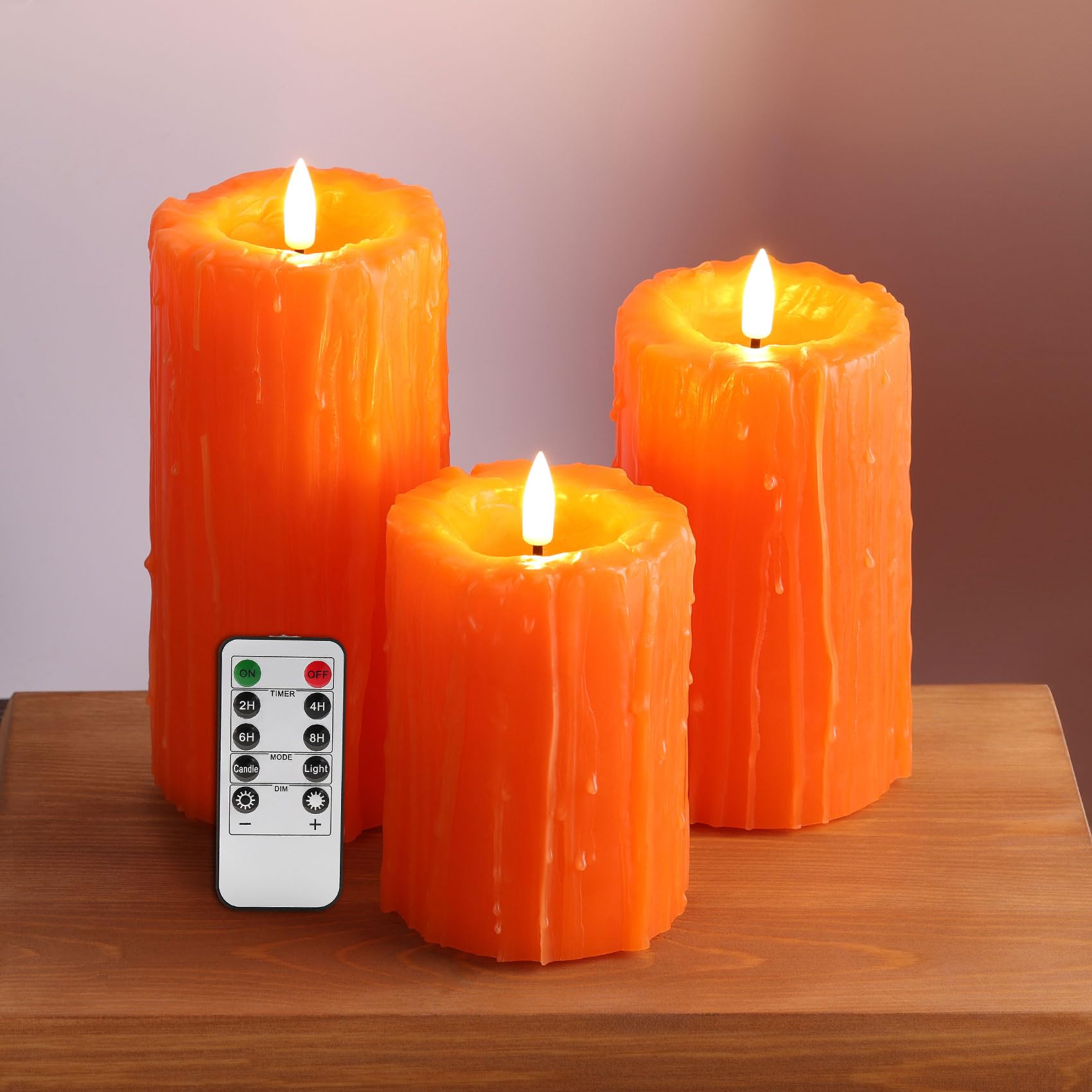 Amazon.com: Eywamage Orange Dripping Wax Flameless Pillar Candles with ...